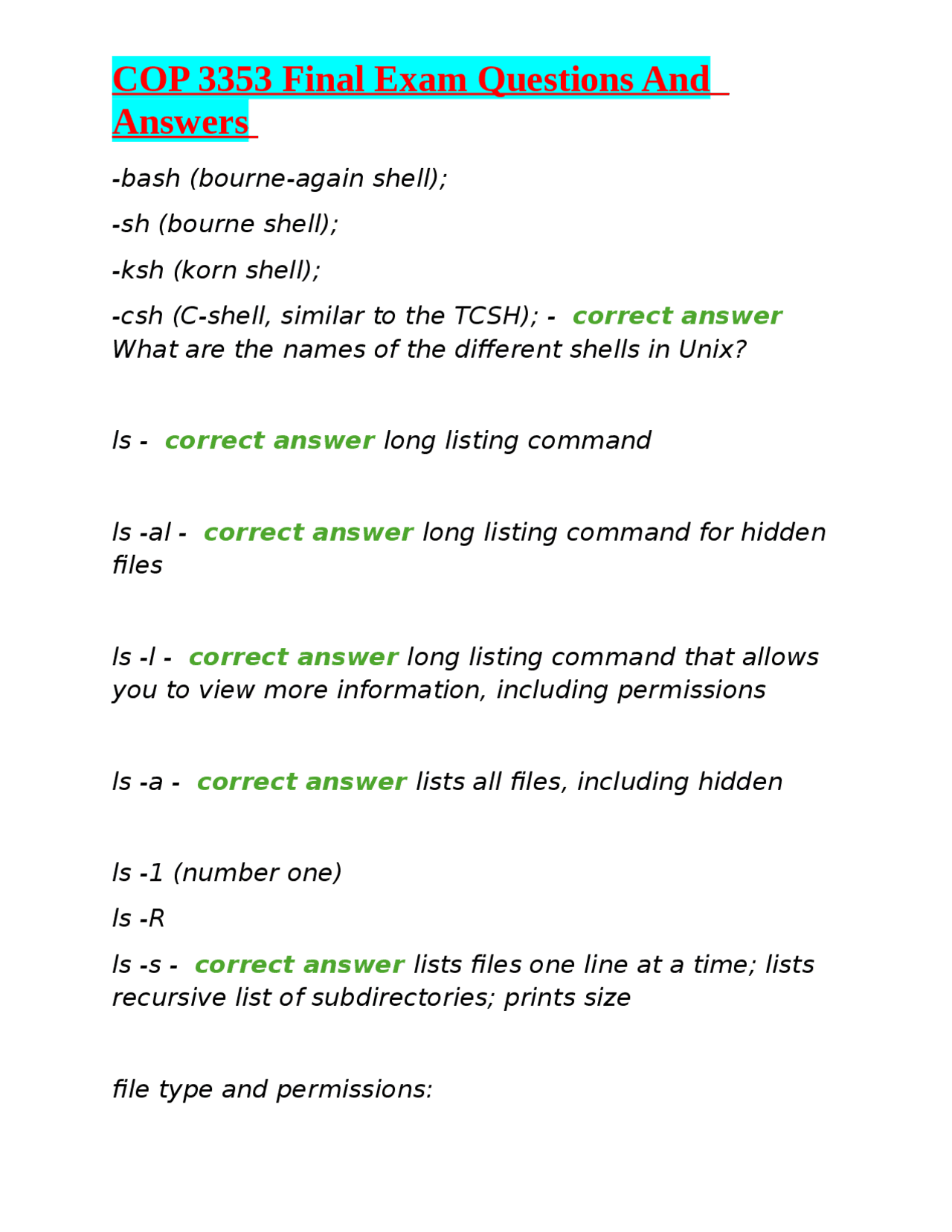 Unix Shell Commands and Programming | Exams Copyright Law | Docsity