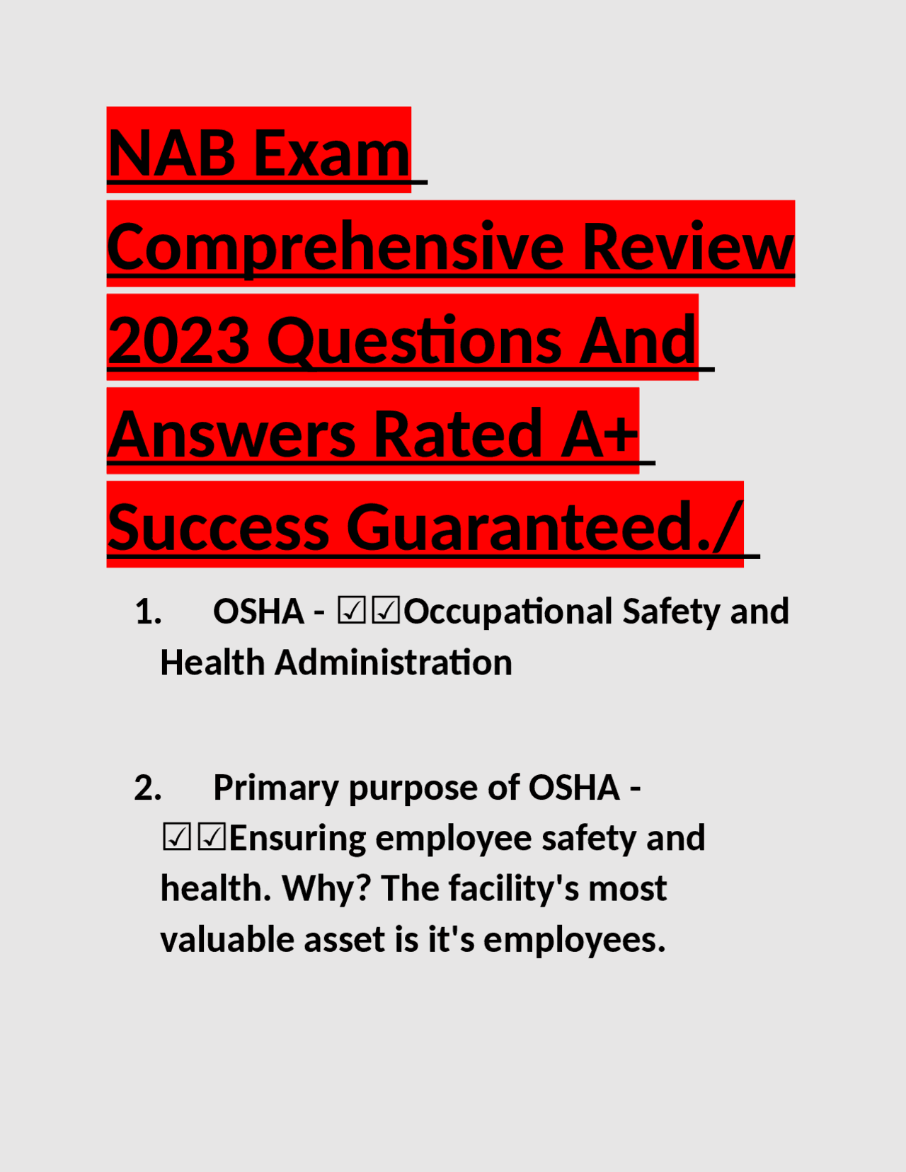 NAB Exam Comprehensive Review 2023 Questions And Answers Rated A+ ...