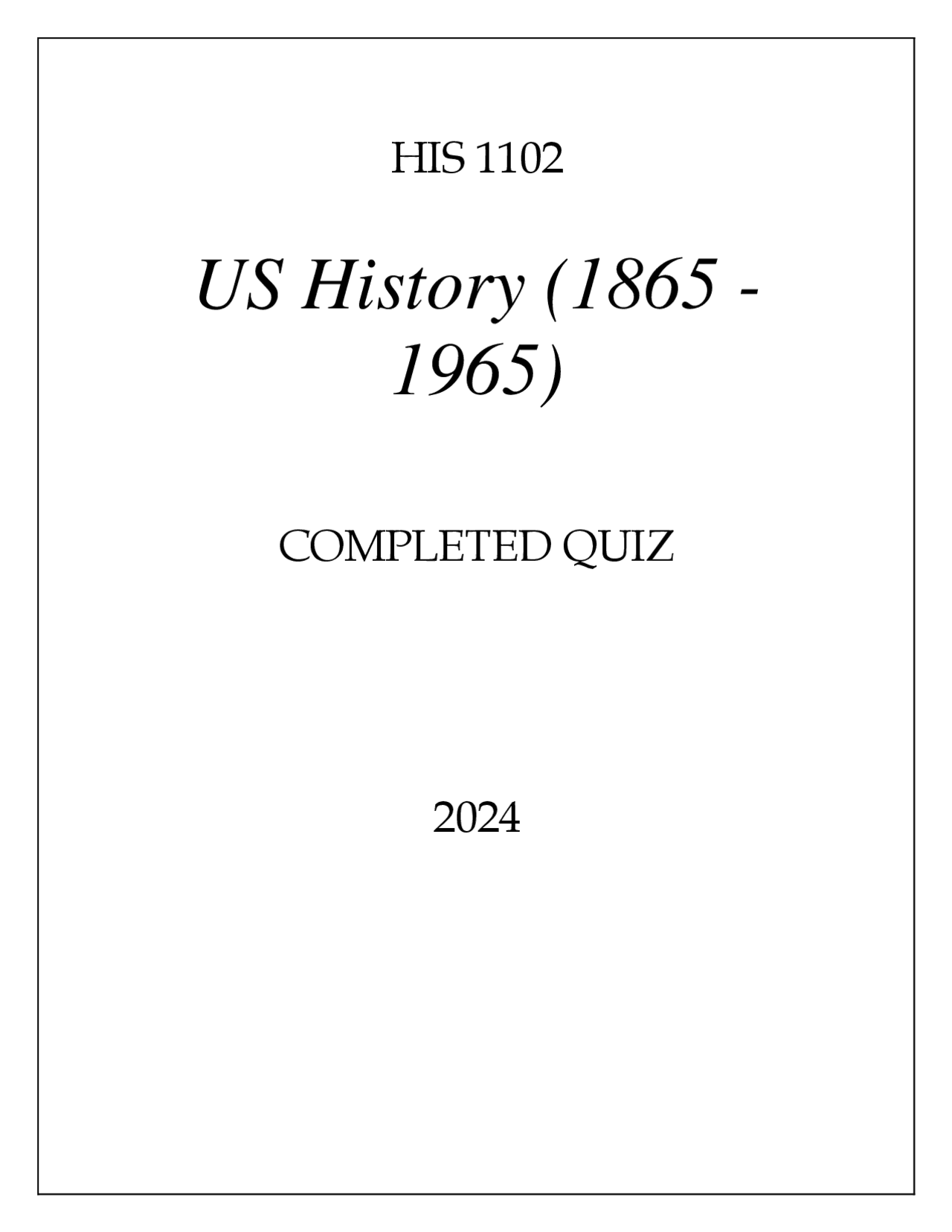 US History (1865-1965) Quiz | Exams History | Docsity
