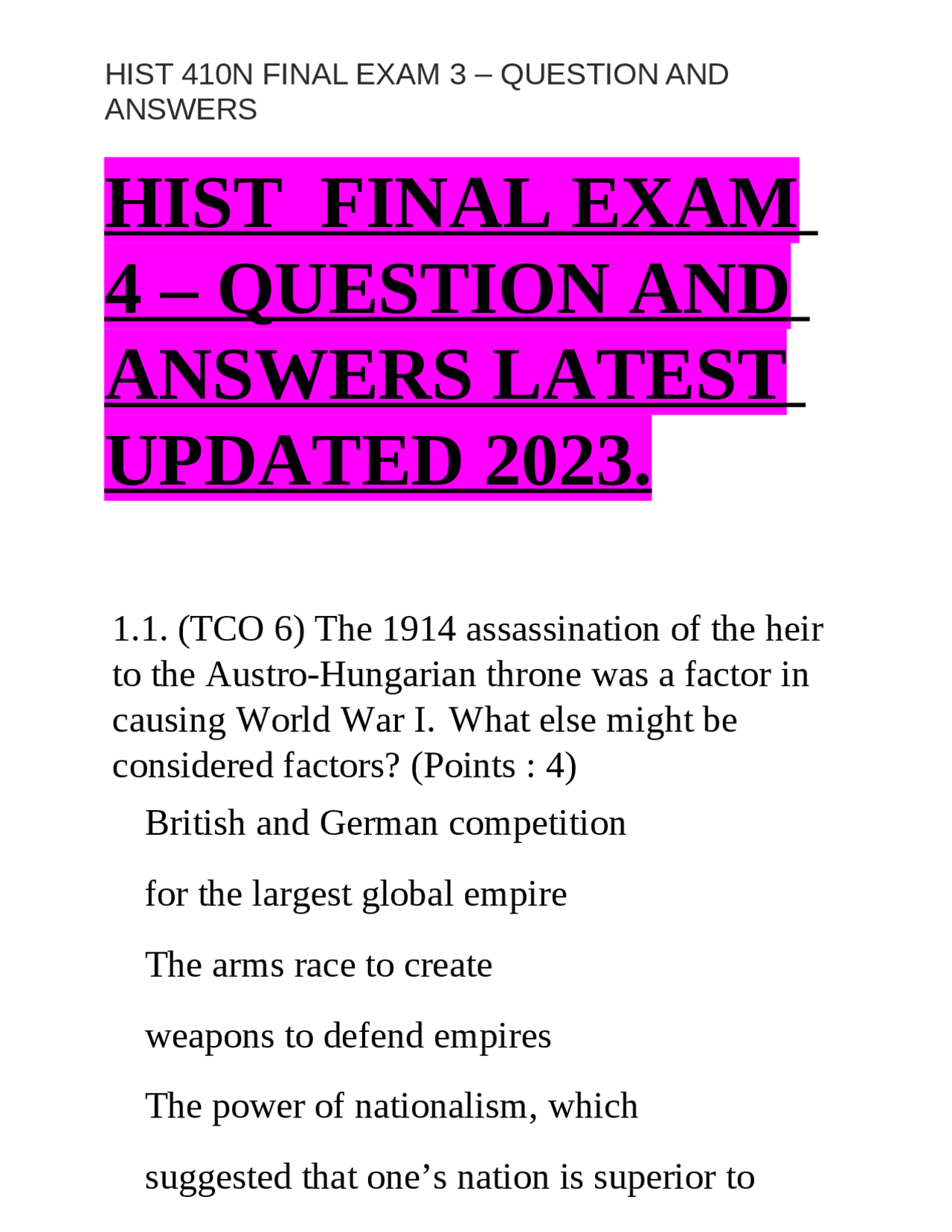 HIST FINAL EXAM 4 – QUESTION AND ANSWERS LATEST UPDATED 2023. | Provas ...