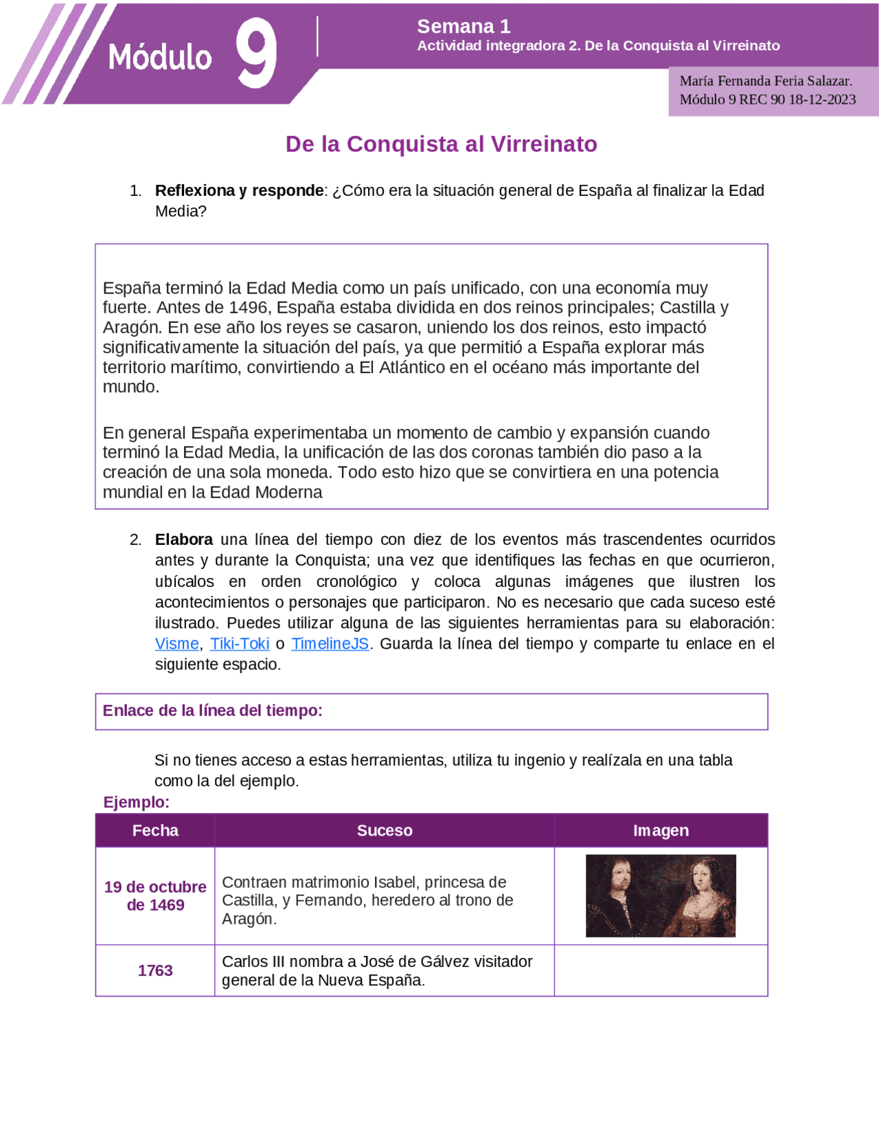 Módulo 9 Semana 1 Actividad Integradora 2 De la conquista al virreinato. | Ejercicios de ...