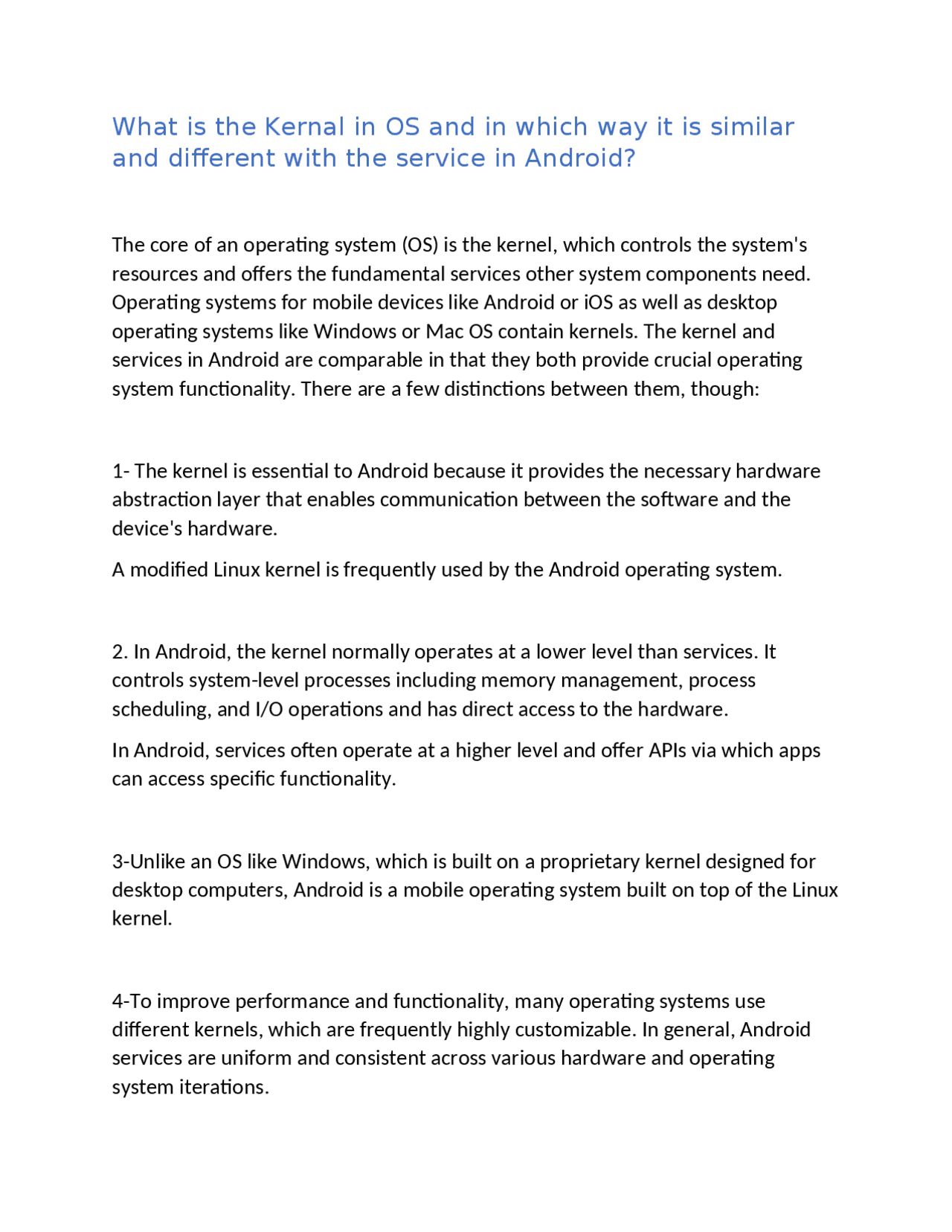 differences between services and kernel in Andriod Operating system | Assignments Computer ...