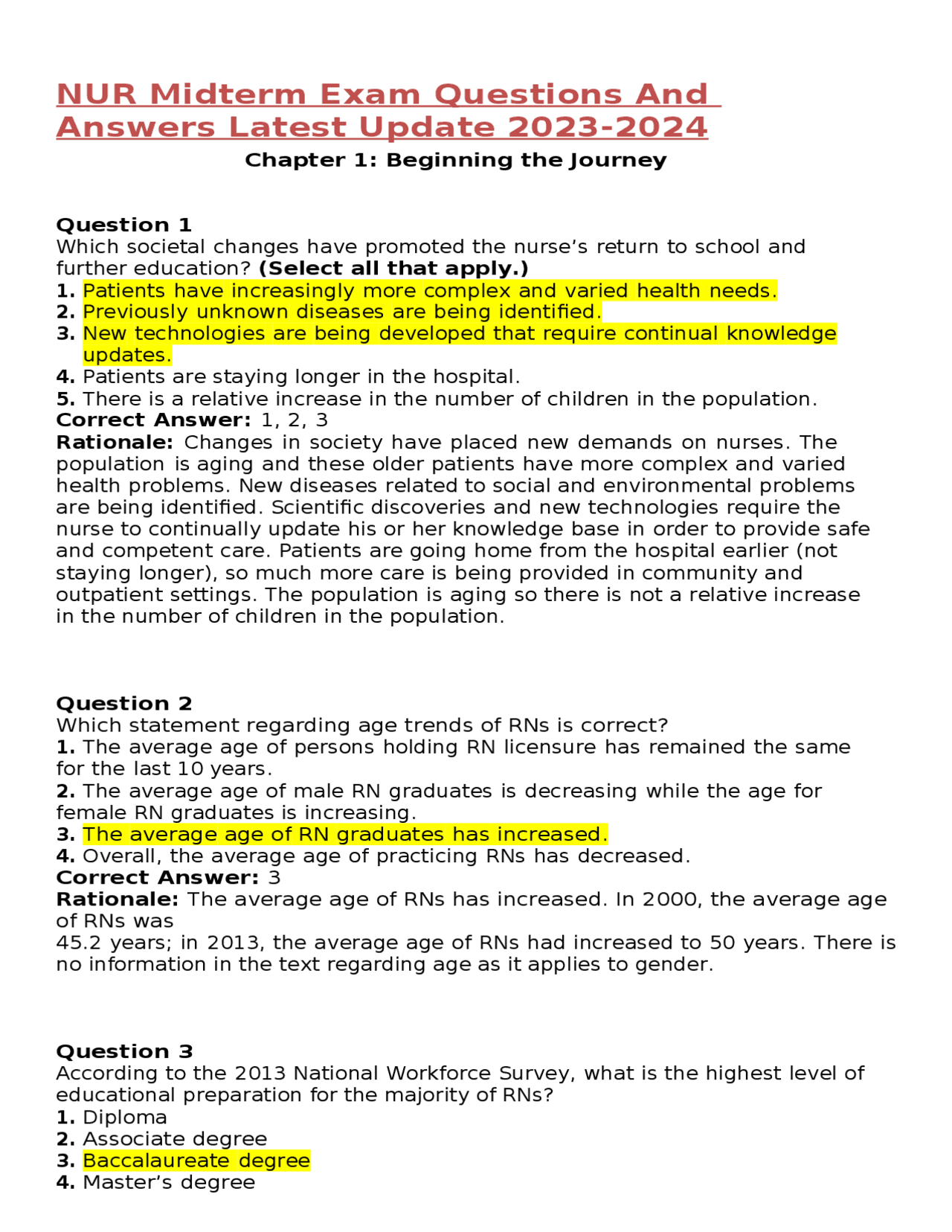 NUR Midterm Exam Questions And Answers Latest Update 2023-2024 | Exams ...