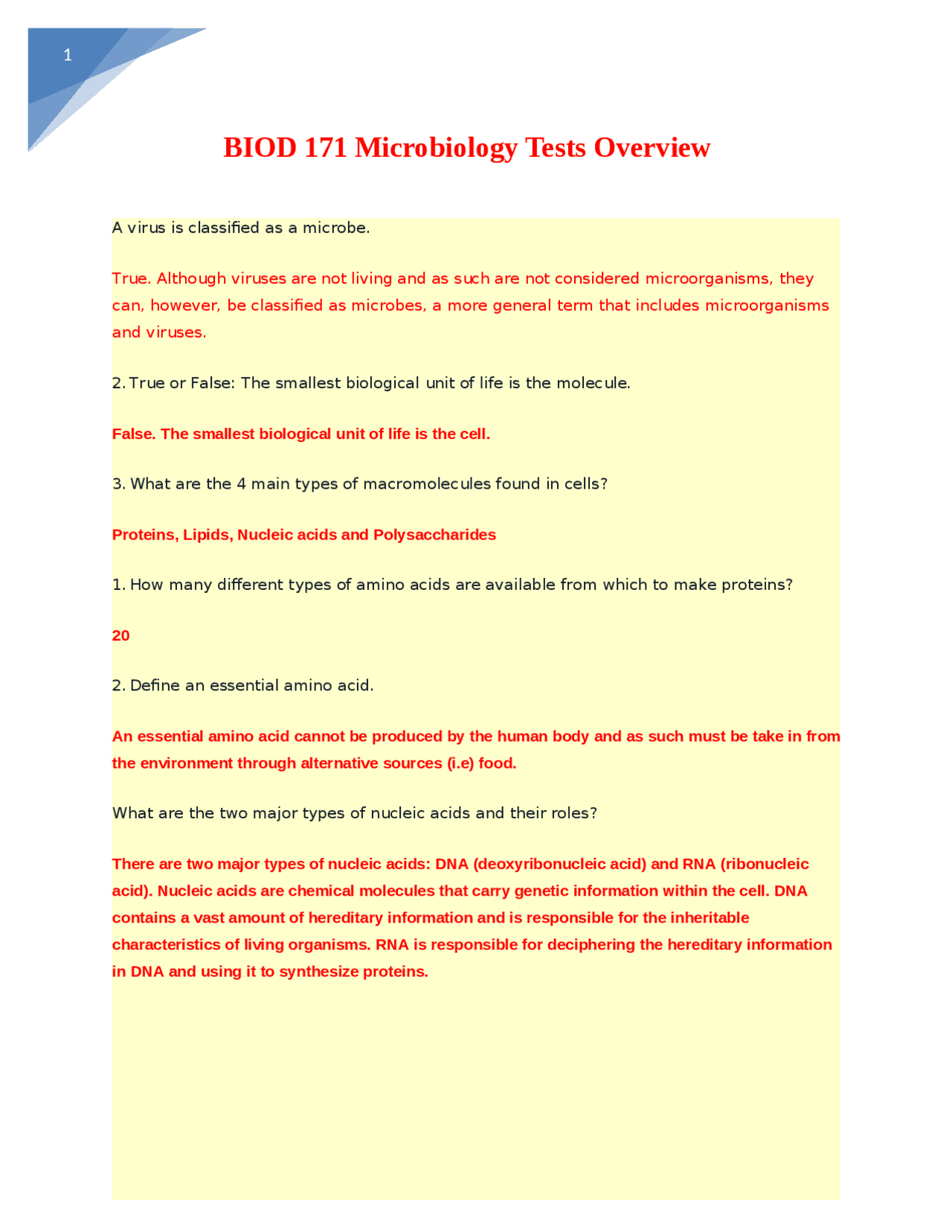 Microbiology Tests Overview | Exams Microbiology | Docsity