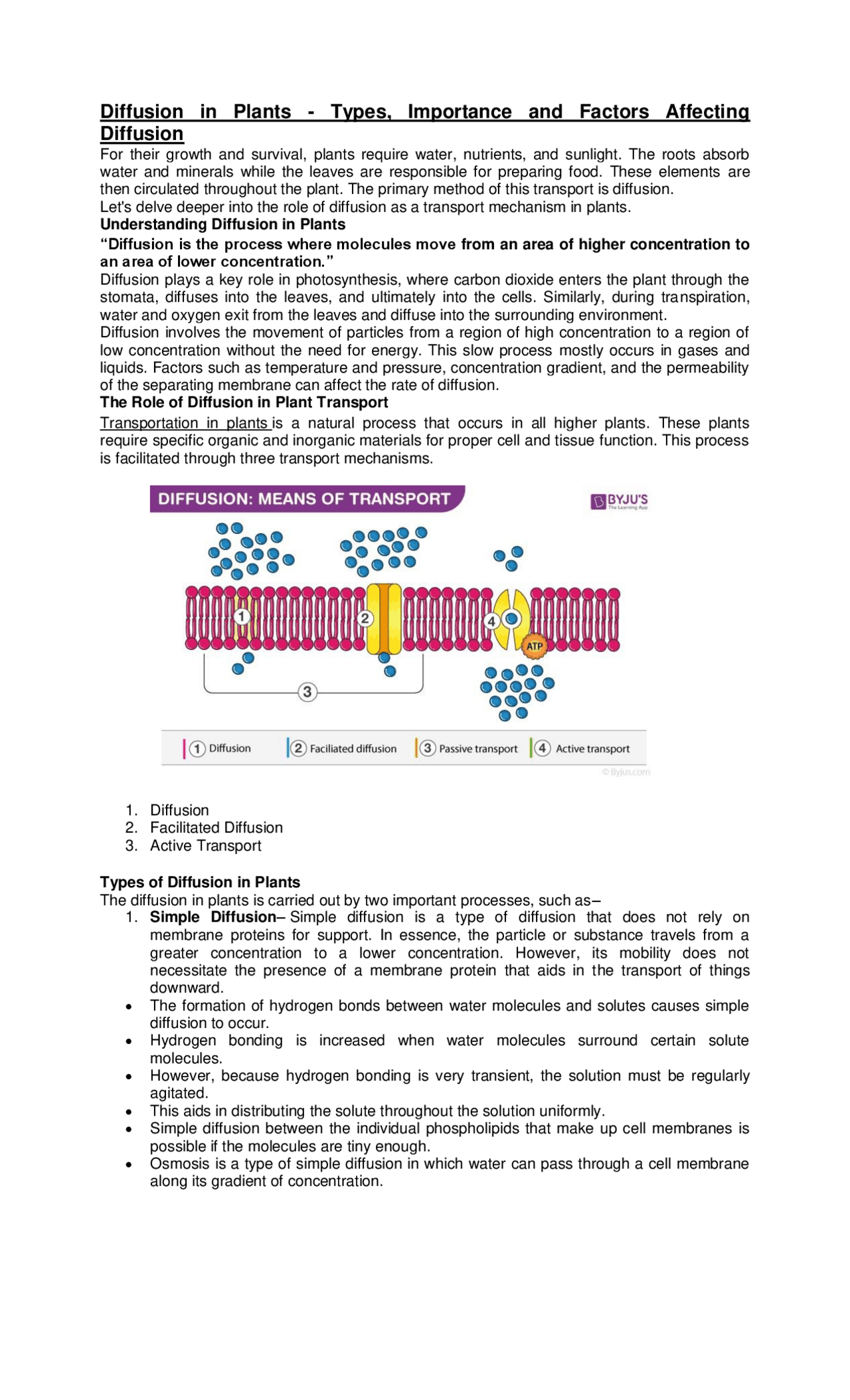 Diffusion in Plants - Types, Importance and Factors Affecting Diffusion ...
