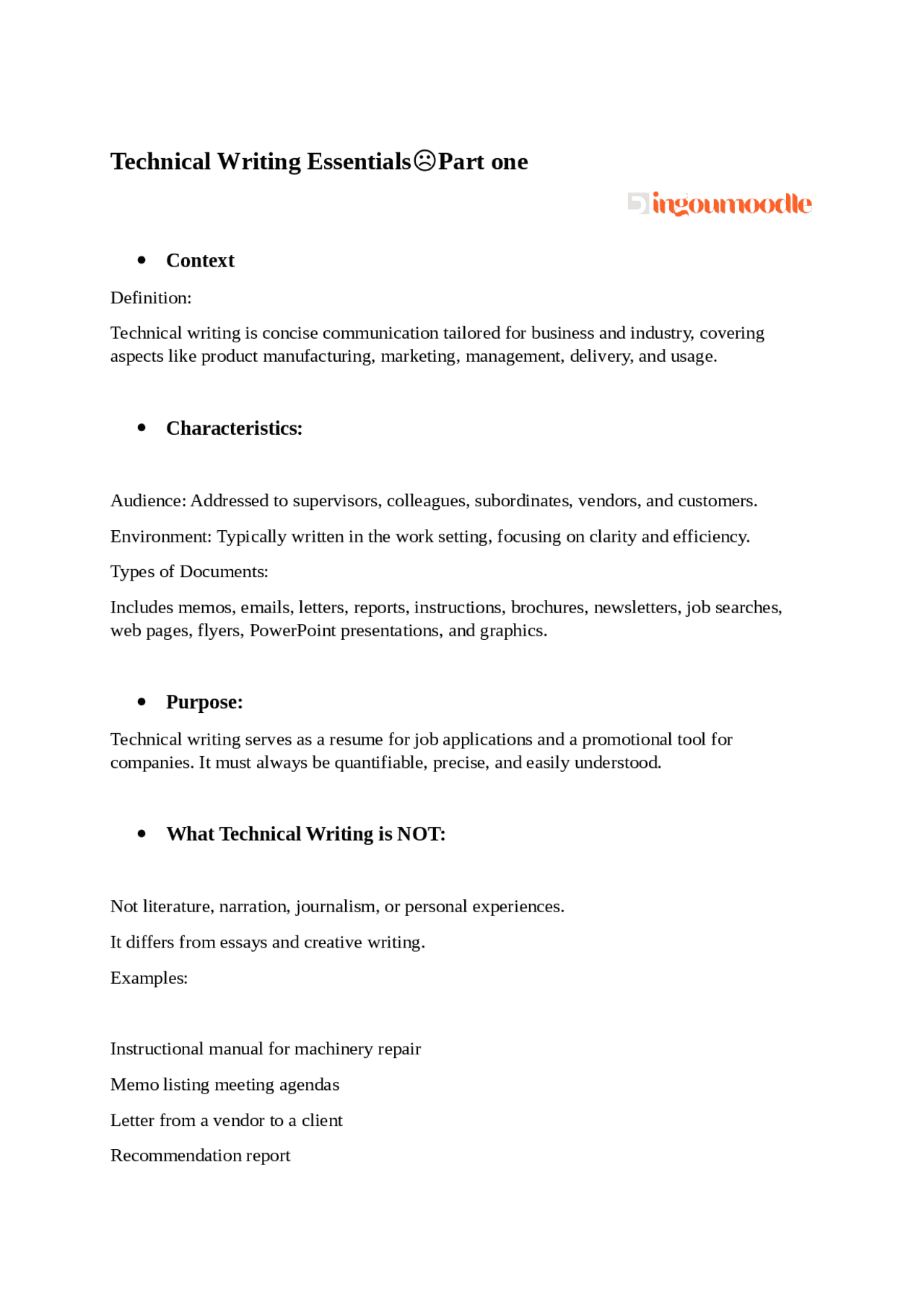 Technical Writing Part One Essentials/UFC RESUME Promo 2023 | Docsity