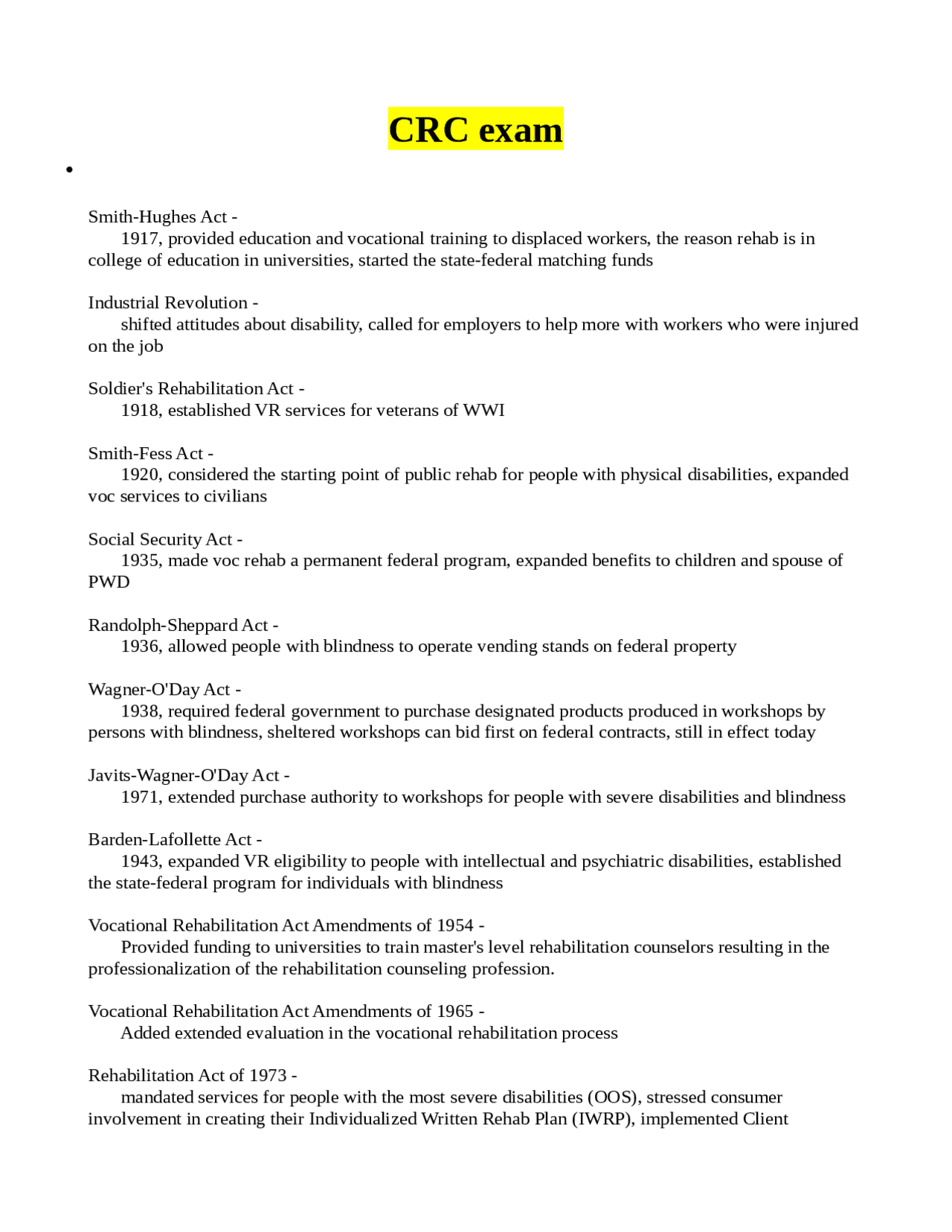 Certified Rehabilitation Counselor (CRC) Examination | Exams Psychology | Docsity