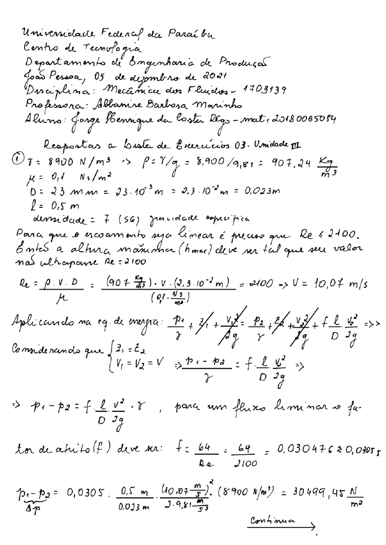 Lista de exercícios variados | Ejercicios Mecánica de Fluidos | Docsity