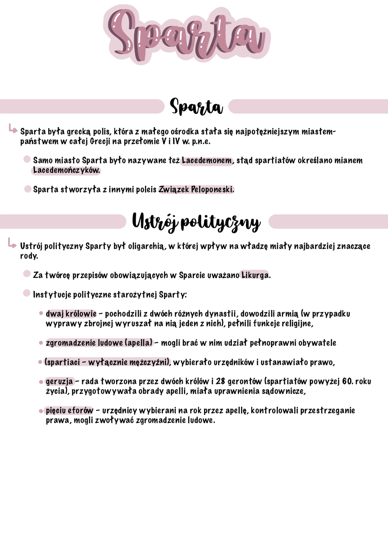 notatka historia sparta | Notatki Język polski | Docsity