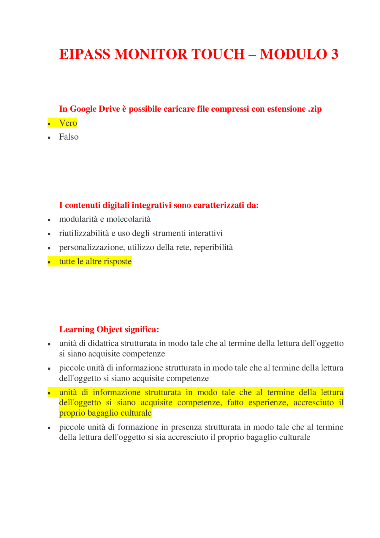 EIPASS MONITOR TOUCH - NUOVO 2023 - MODULO 3 | Panieri di Sistemi Informatici | Docsity