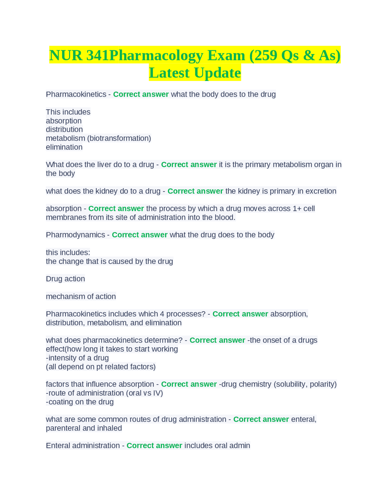 Pharmacology Exam Study Notes | Exams Nursing | Docsity