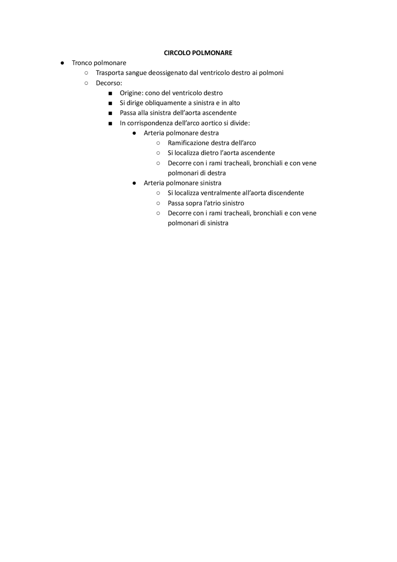 Circolo polmonare, Anatomia Umana | Appunti di Anatomia | Docsity