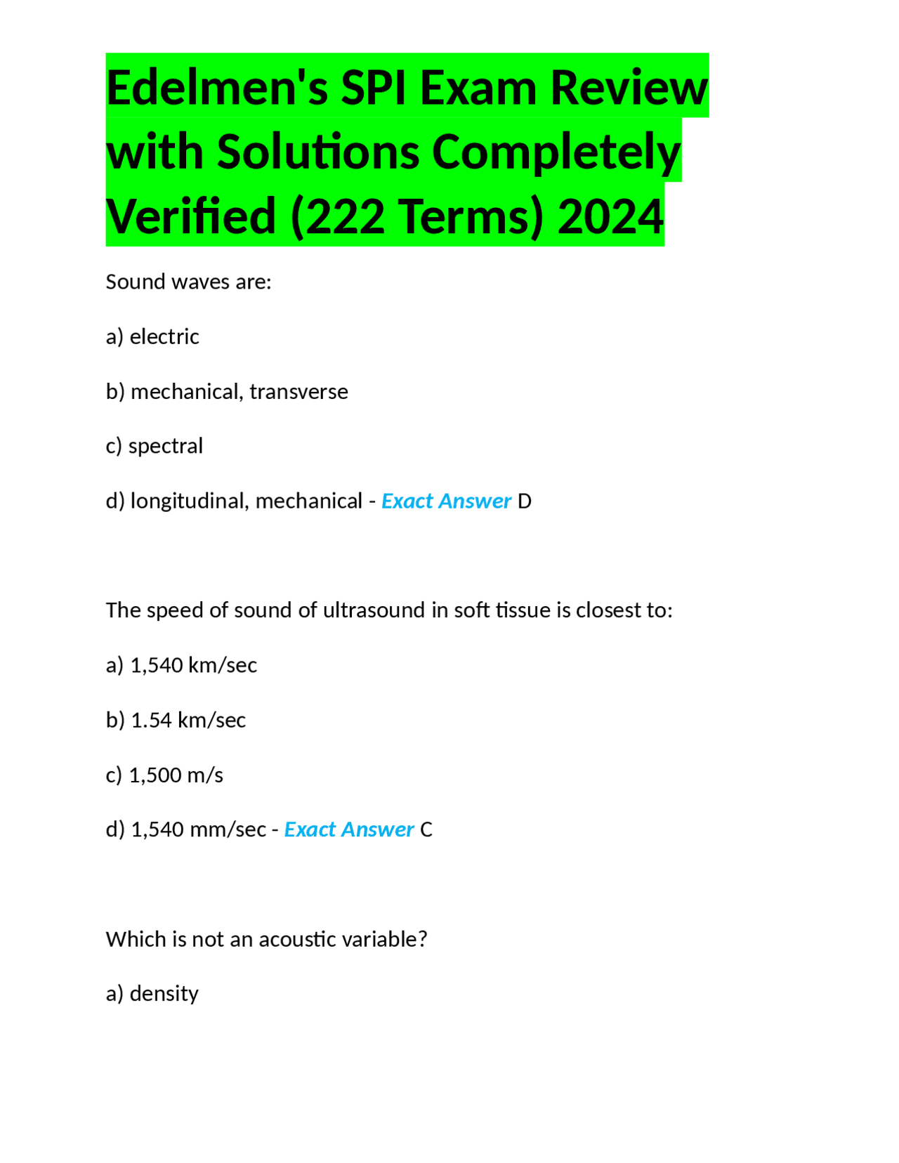 Edelmen's SPI Exam Review with Solutions Completely Verified (222 Terms ...