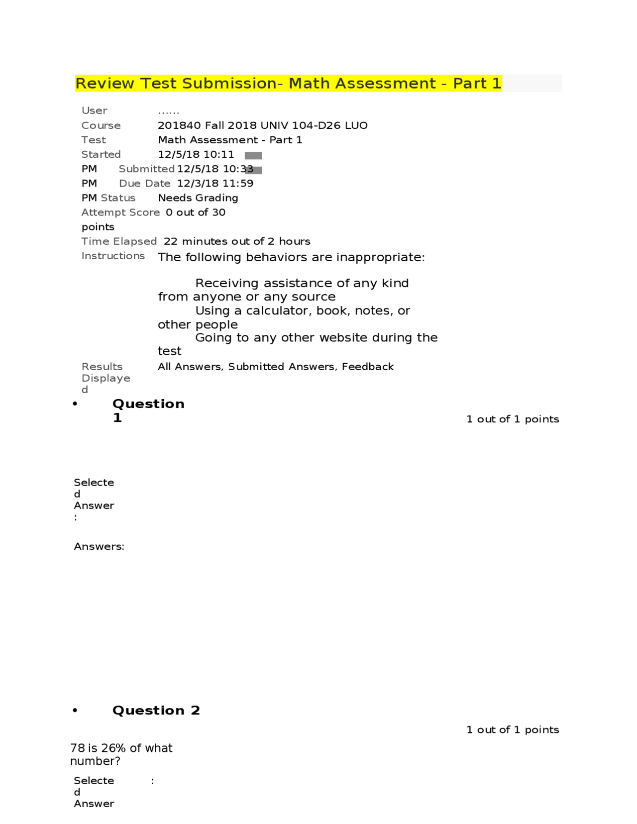 Math Assessment - Part 1 | Exams Mathematics | Docsity