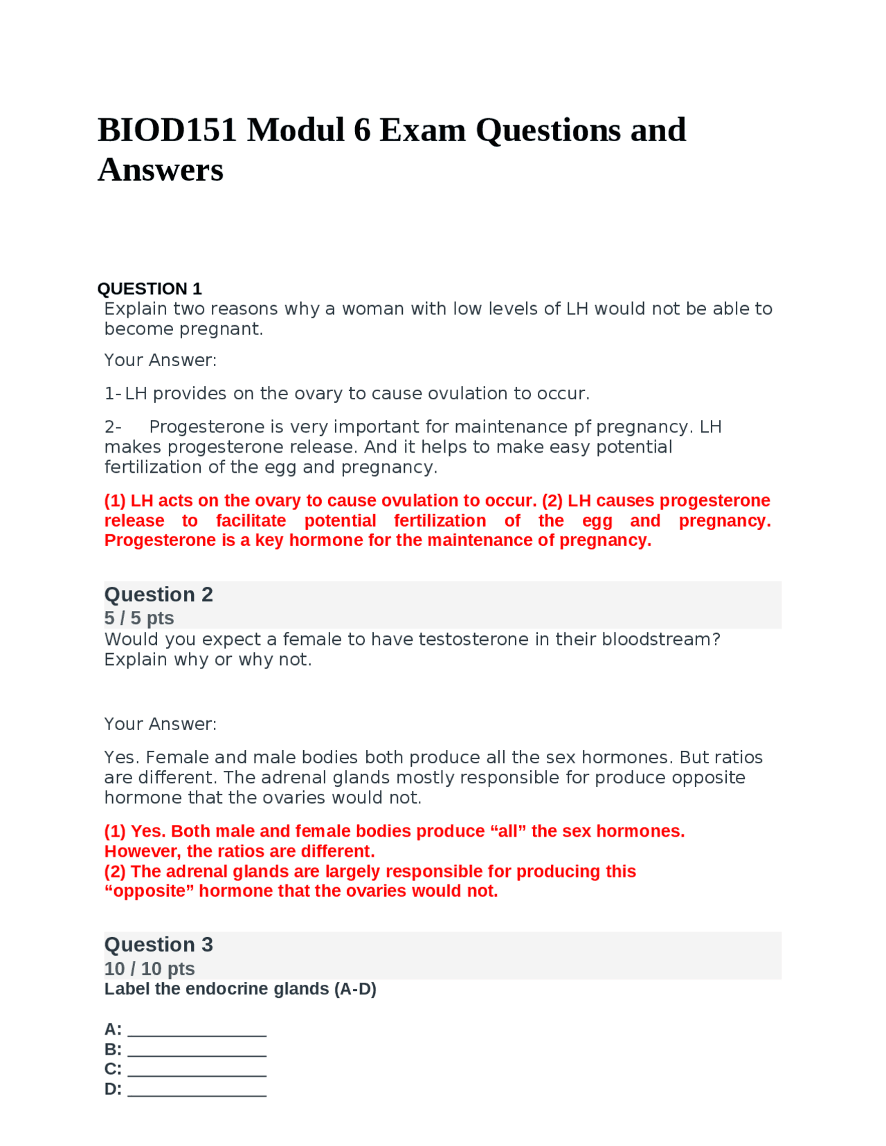 BIOD151 Modul 6 Exam Questions and Answers | Exams Biology | Docsity