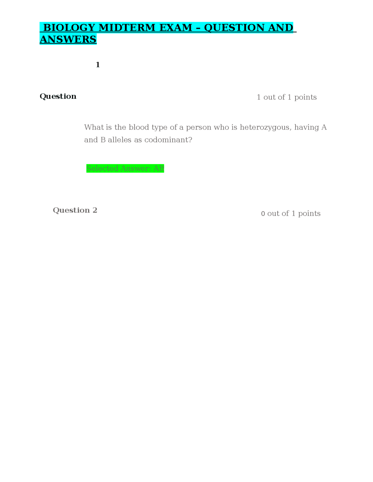 Biology Midterm Exam - Question and Answers | Exams Biology | Docsity