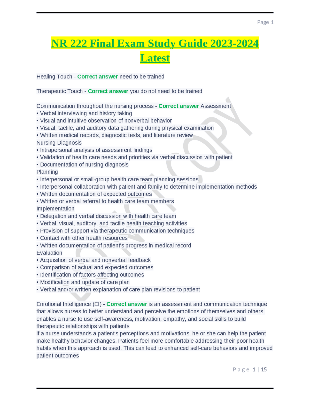 NR 222 Final Exam Study Guide 2023-2024 Latest | Exams Nursing | Docsity