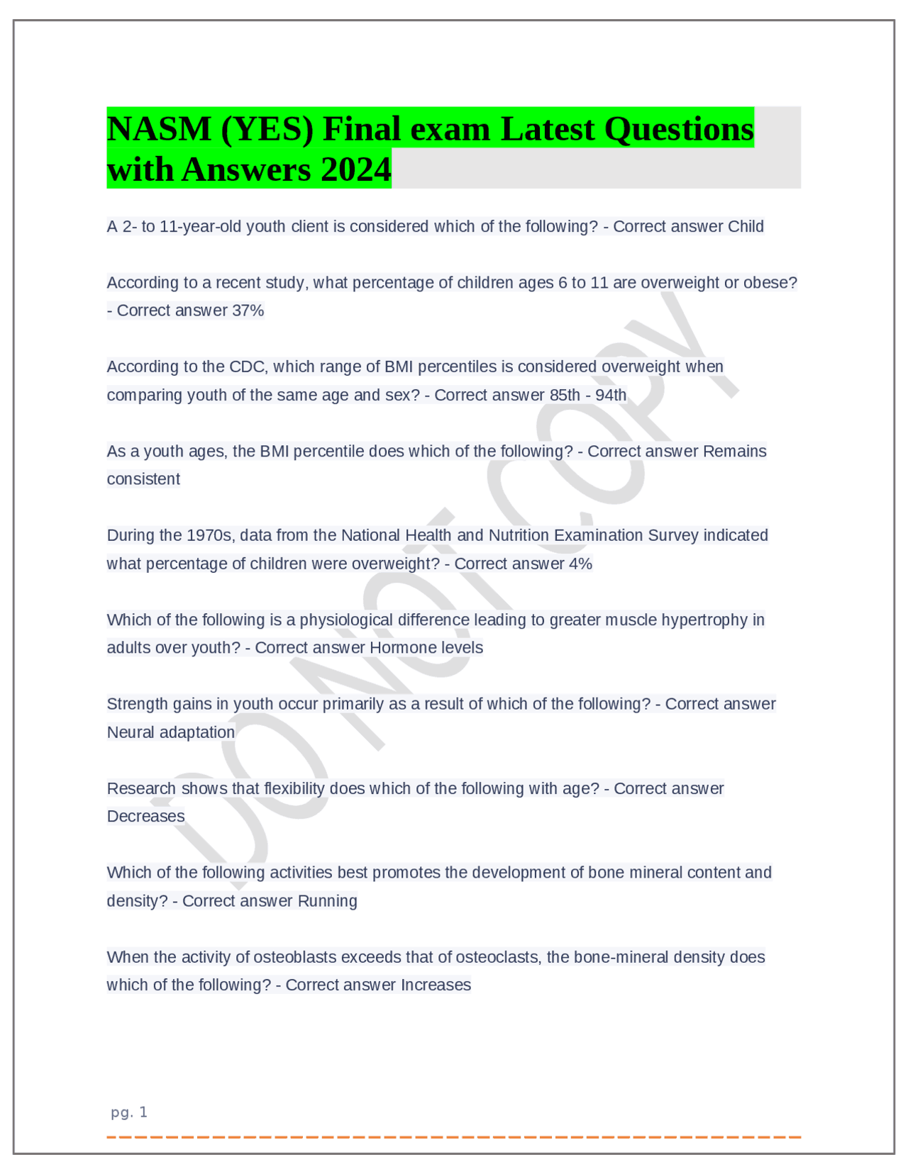 NASM (YES) Final exam Latest Questions with Answers 2024 | Exams ...