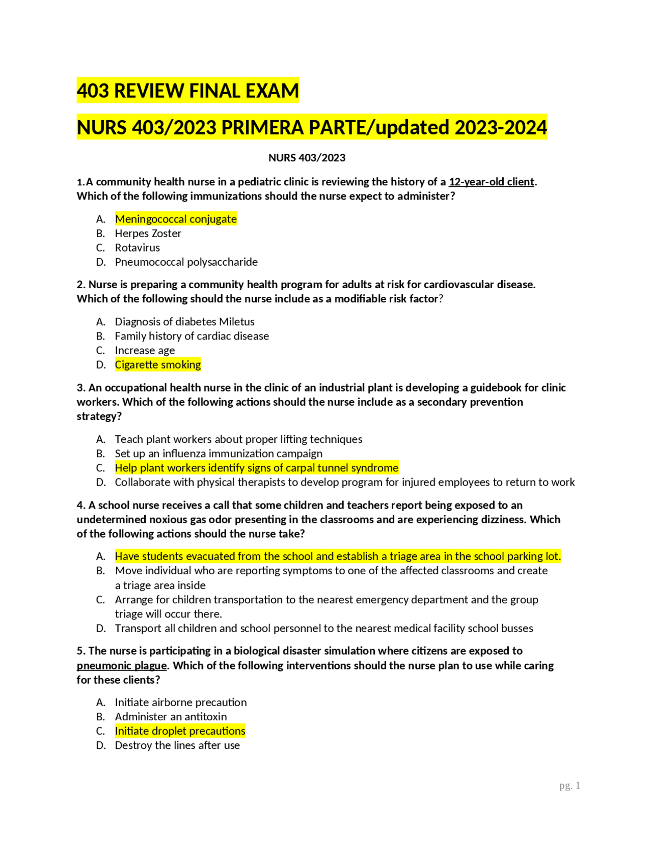 403 REVIEW FINAL EXAM NURS 403/2023 PRIMERA PARTE/updated 2023-2024 ...