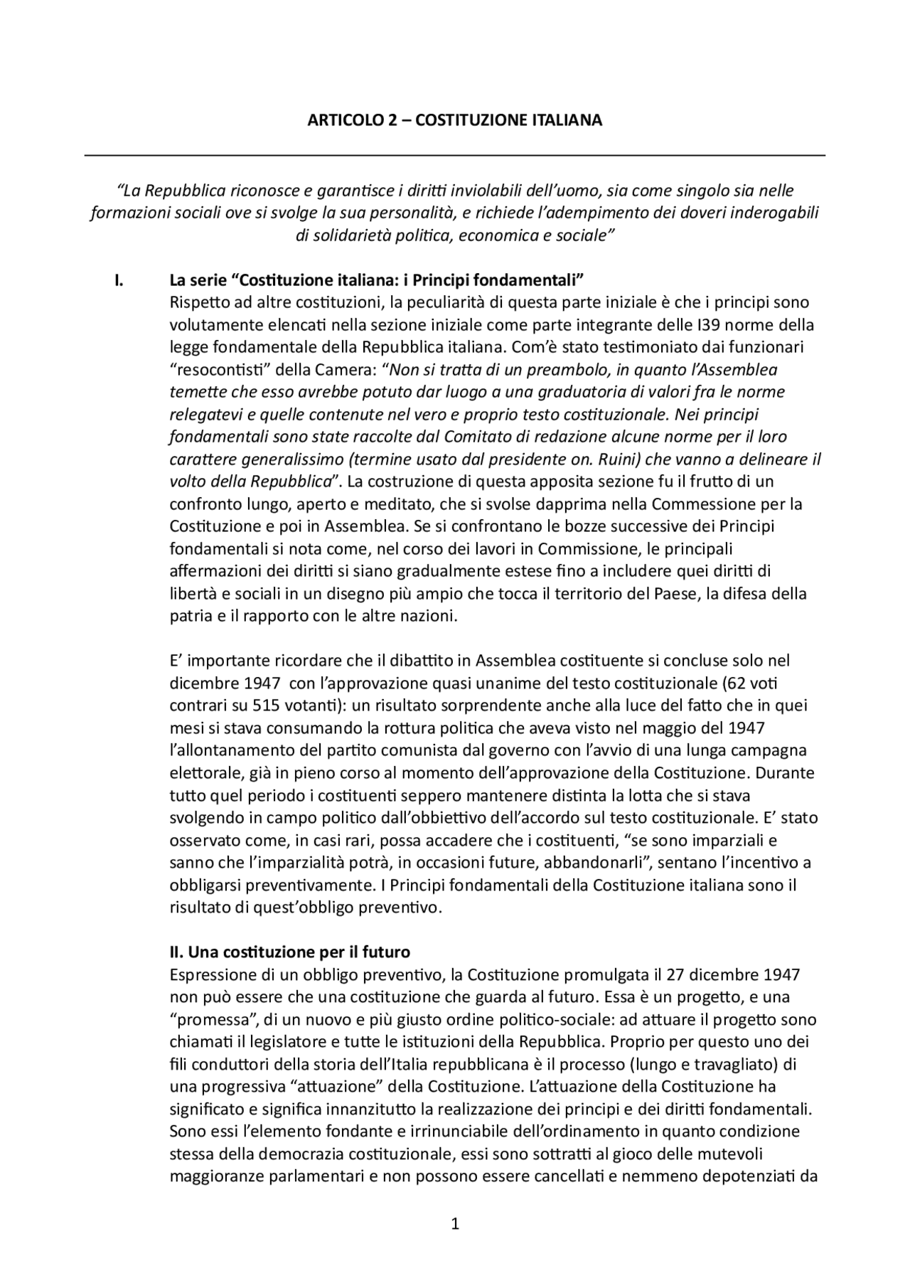 Riassunto "Art. 2 - Costituzione italiana" (Fioravanti) | Dispense di ...