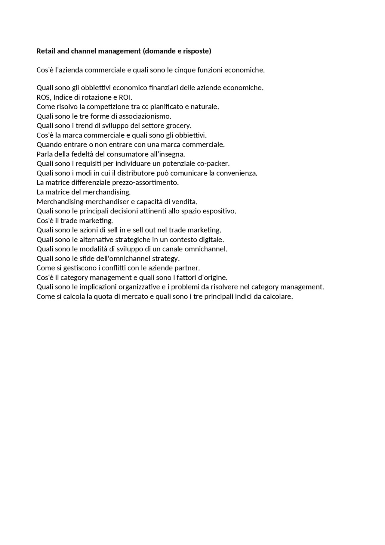 domande esame retail and channel management | Esercizi di Management Theory | Docsity