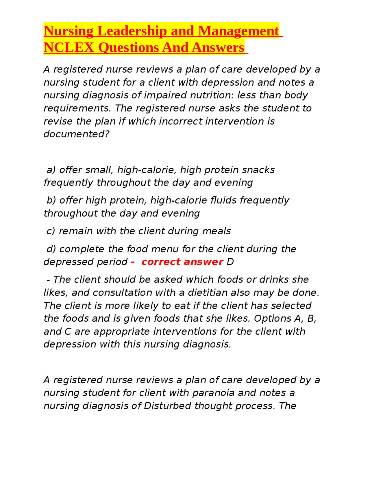 Nursing Leadership and Management NCLEX Questions And Answers | Exams ...