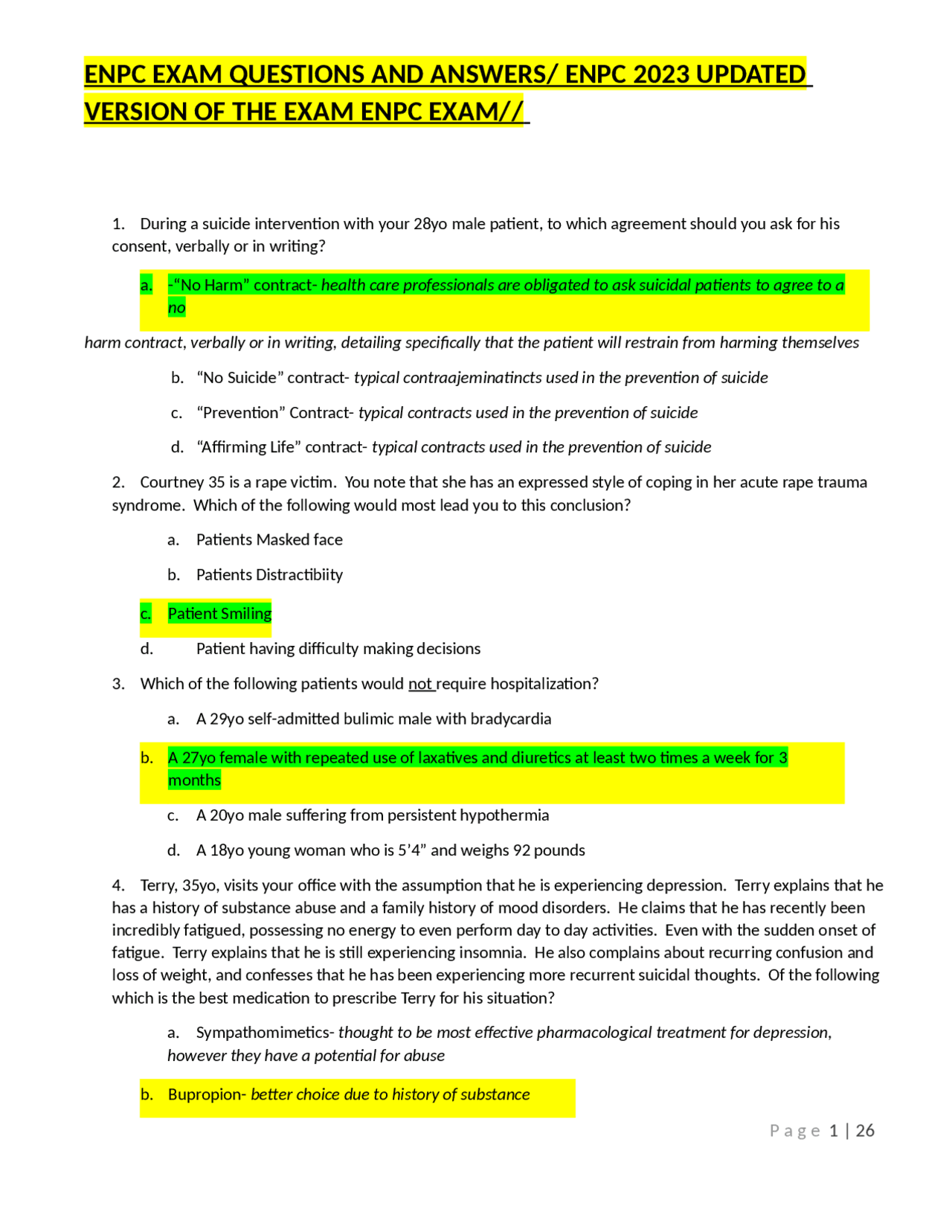 ENPC EXAM QUESTIONS AND ANSWERS/ ENPC 2023 UPDATED VERSION OF THE EXAM ...