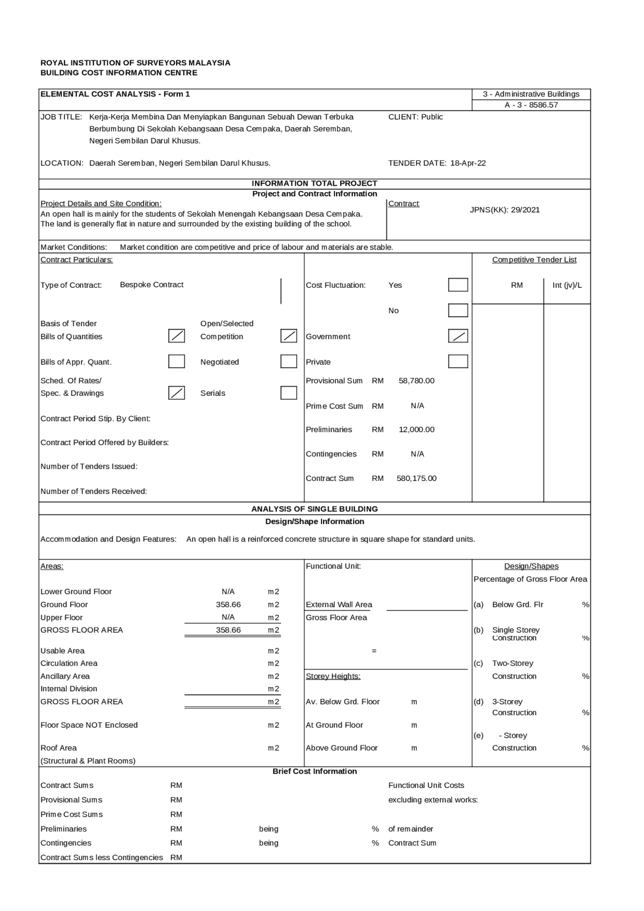 COST ANALYSIS FOR PROJECT | Assignments Construction law | Docsity