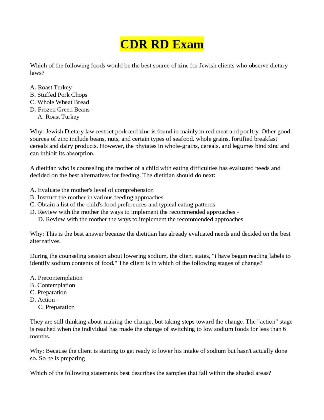 Commission on Dietetic Registration (CDR) | Exams Nutrition | Docsity