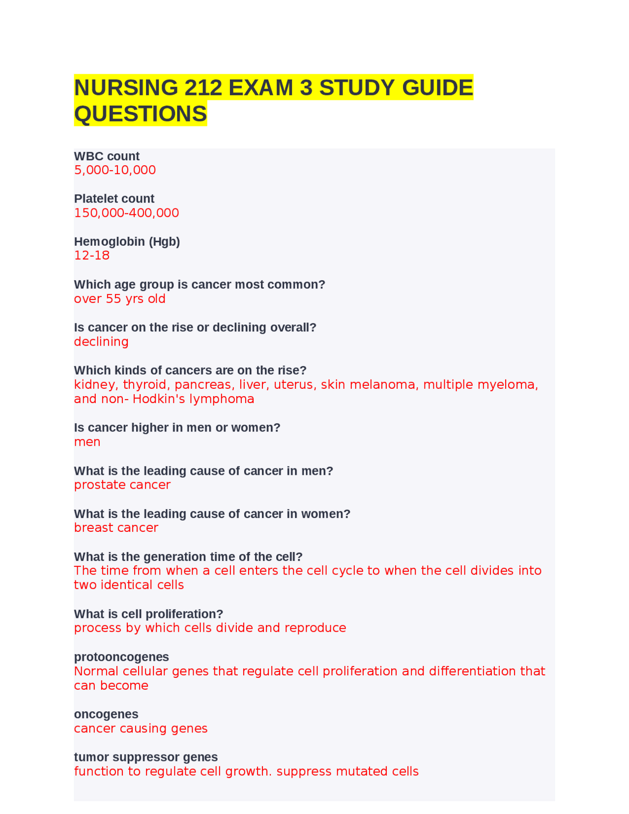 NURSING 212 EXAM 3 STUDY GUIDE QUESTIONS | Exams Nursing | Docsity