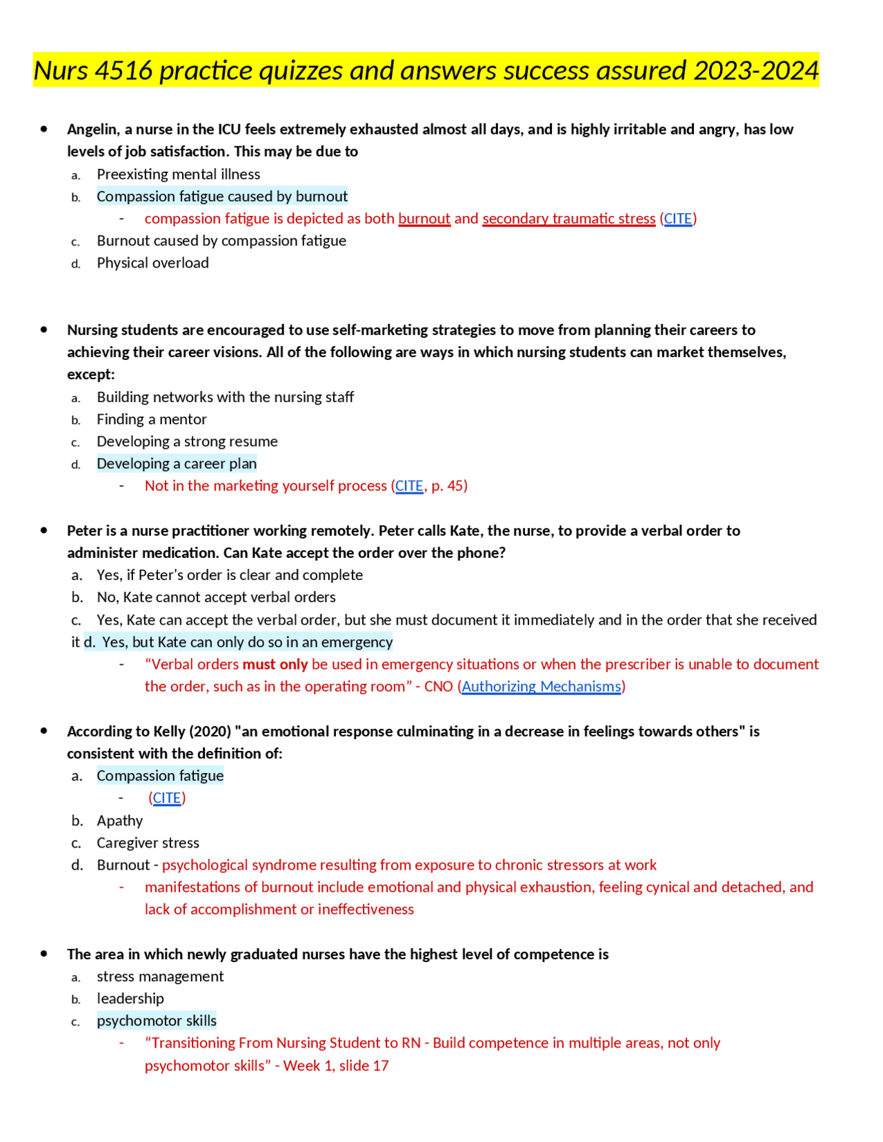 Nursing Practice Quizzes and Answers | Exams Nursing | Docsity