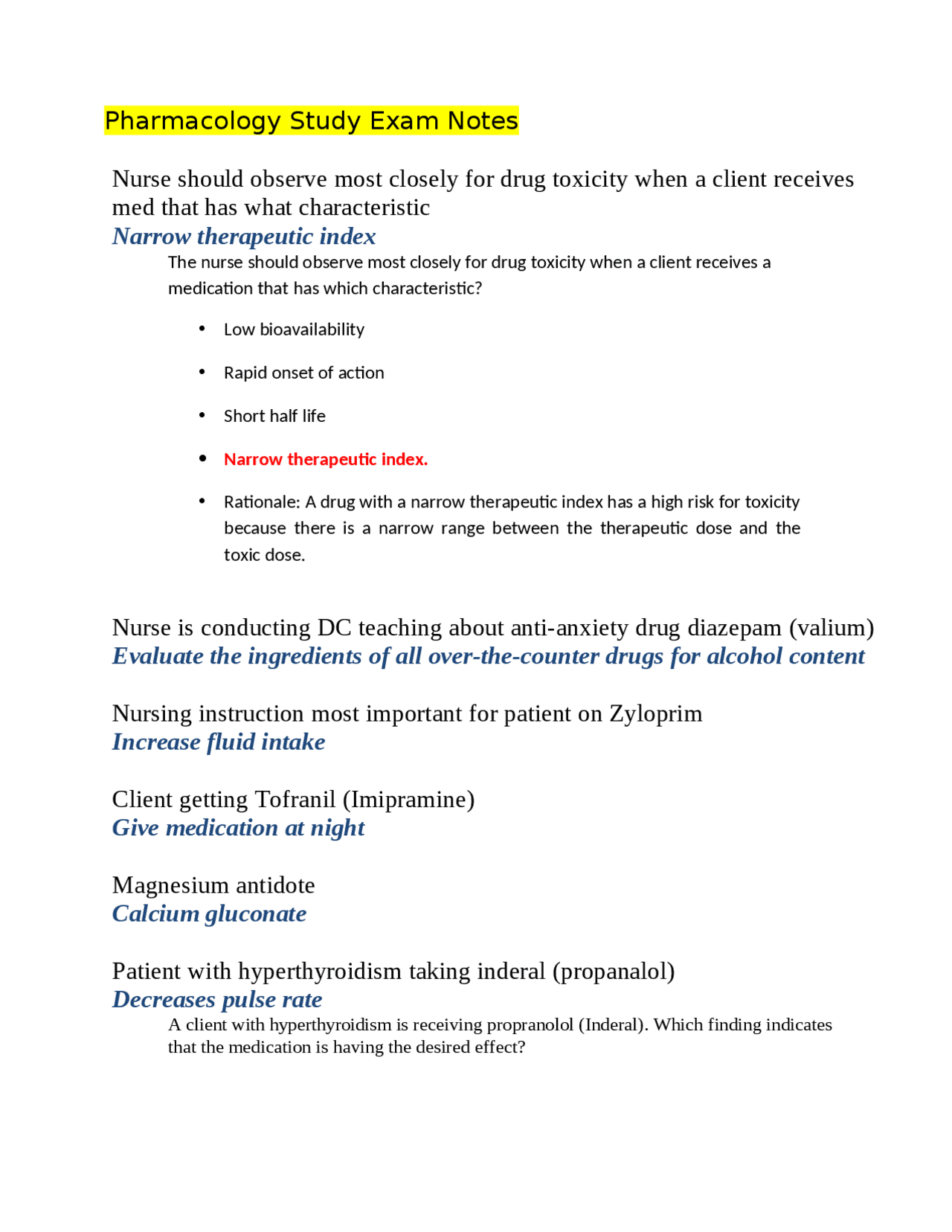 Pharmacology Study Exam Notes | Study Guides, Projects, Research ...