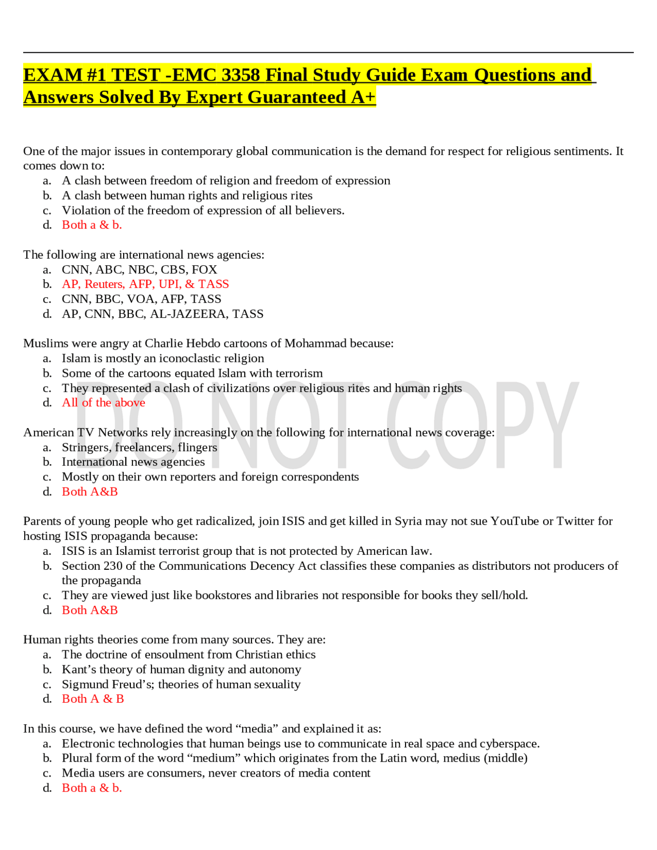 EXAM #1 TEST -EMC 3358 Final Study Guide Exam Questions and Answers ...