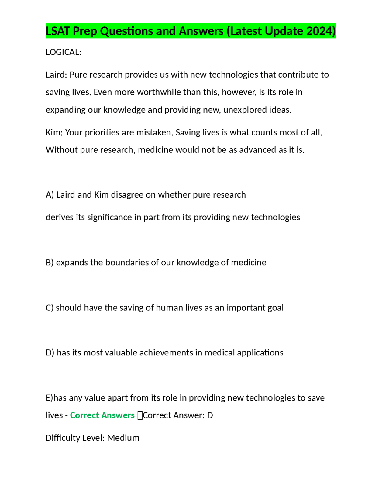 LSAT Prep Questions and Answers (Latest Update 2024) | Exams Nursing ...