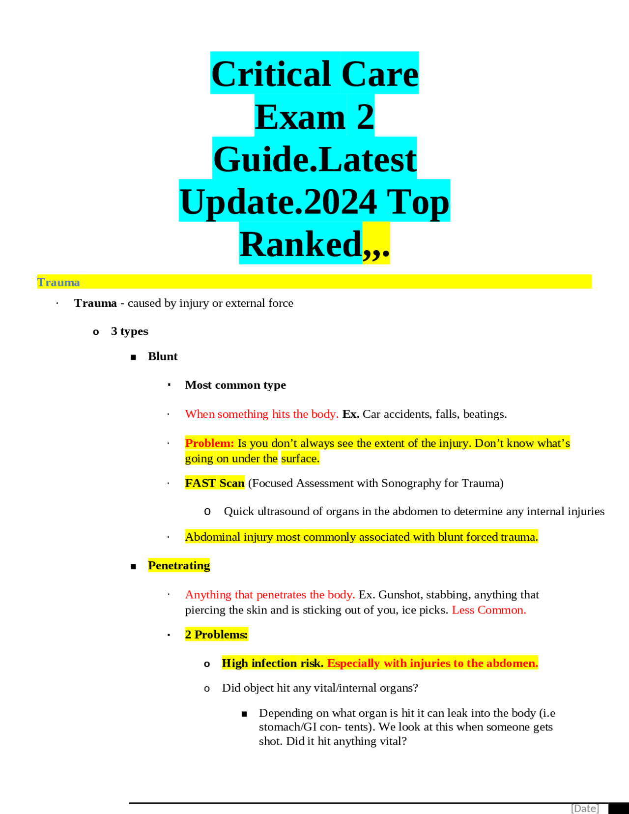 Critical Care Exam 2 Guide.Latest Update.2024 Top Ranked. | Exams ...