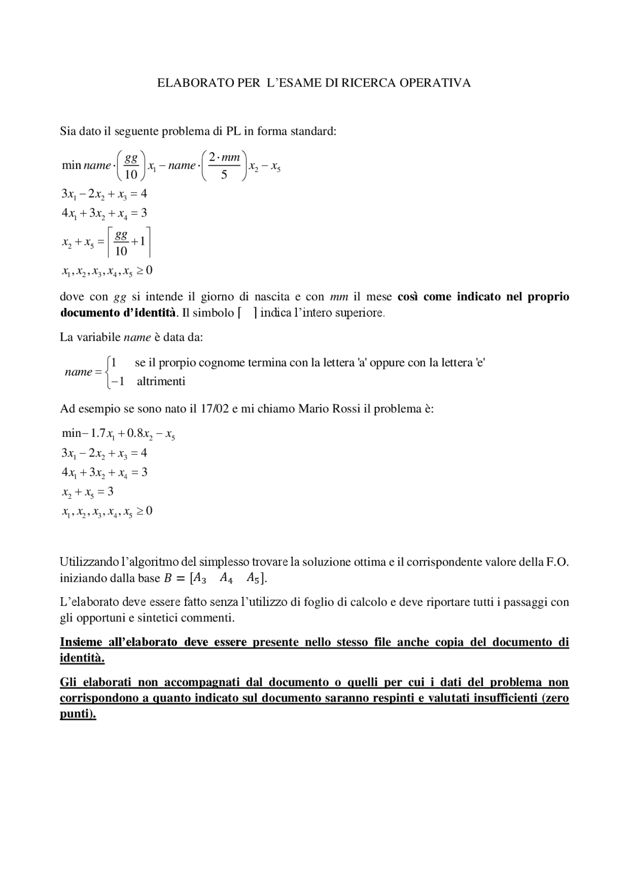 ELABORATO_DEL_2023_06_06_10_29_52 | Esercizi di Ricerca Operativa | Docsity