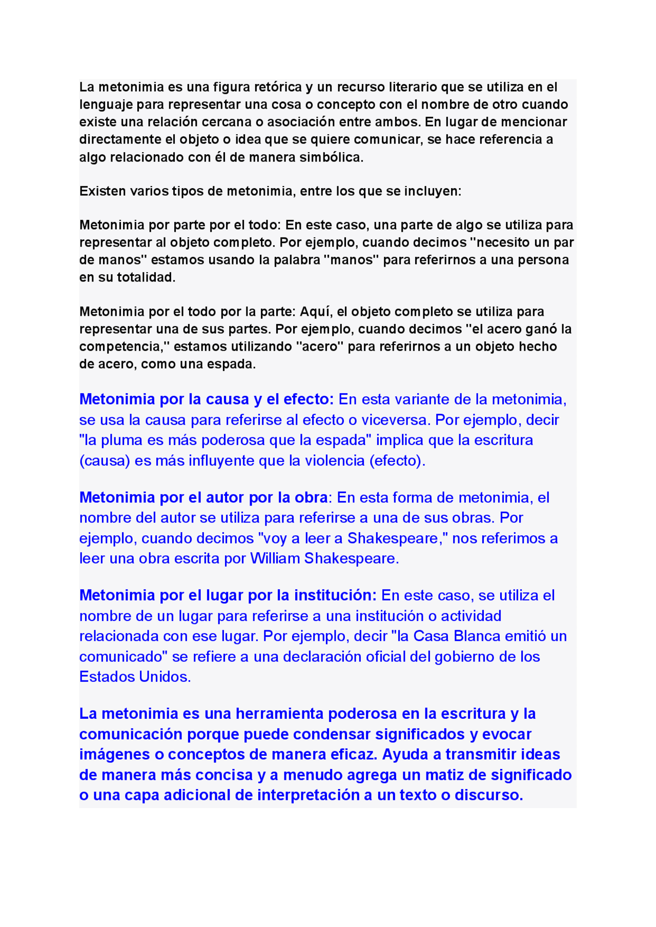 Explica conceptos básicos metonimia | Summaries Spanish | Docsity