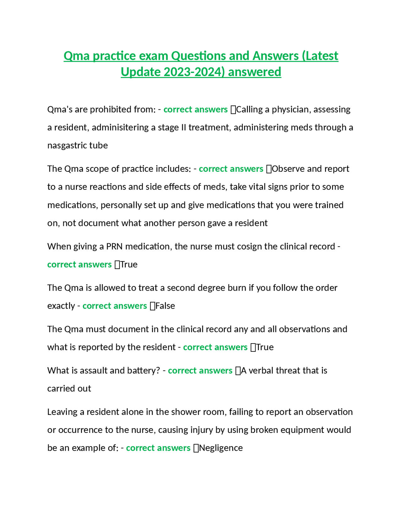 Qma practice exam Questions and Answers (Latest Update 2023-2024 ...