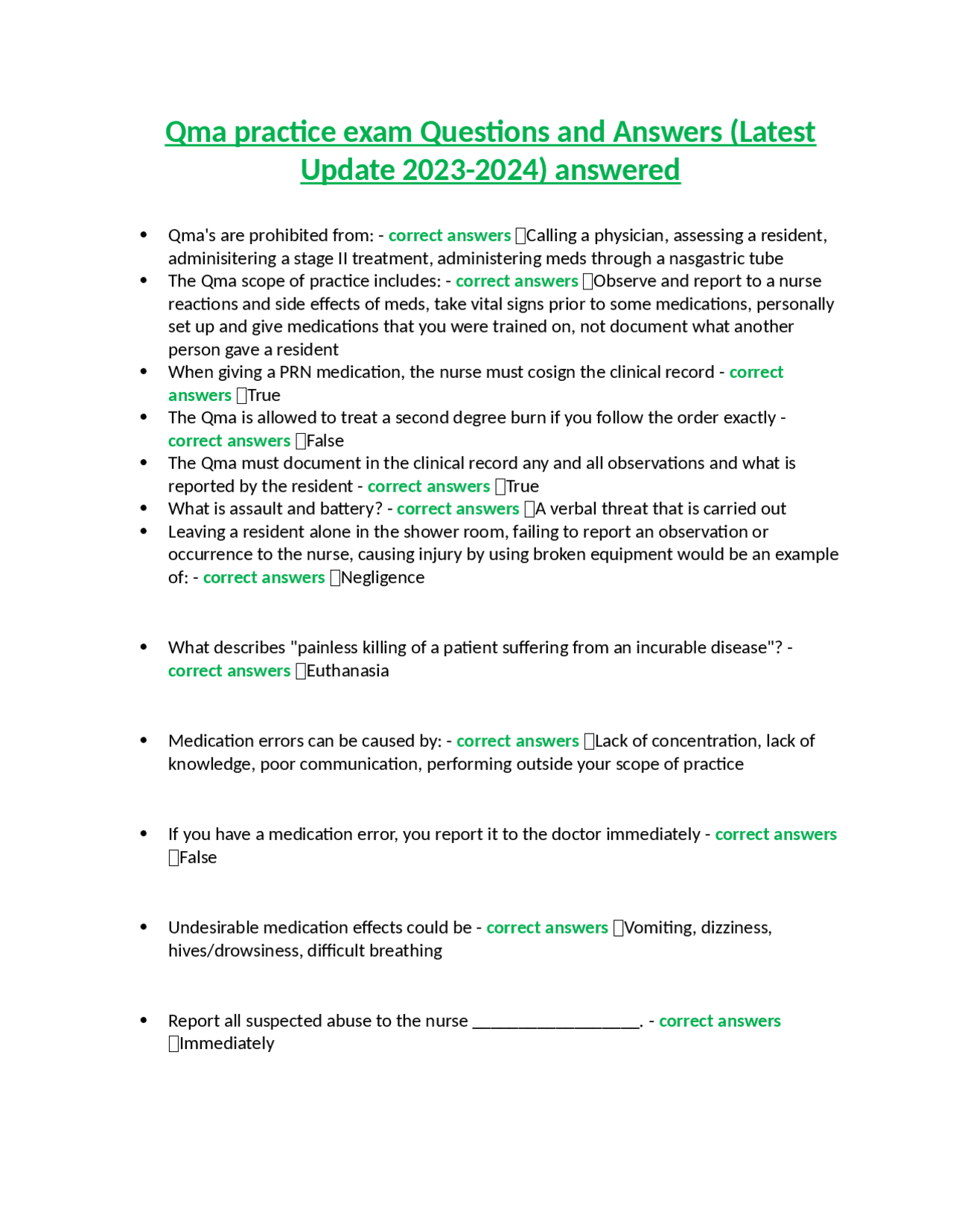 Qma practice exam Questions and Answers (Latest Update 2023-2024 ...