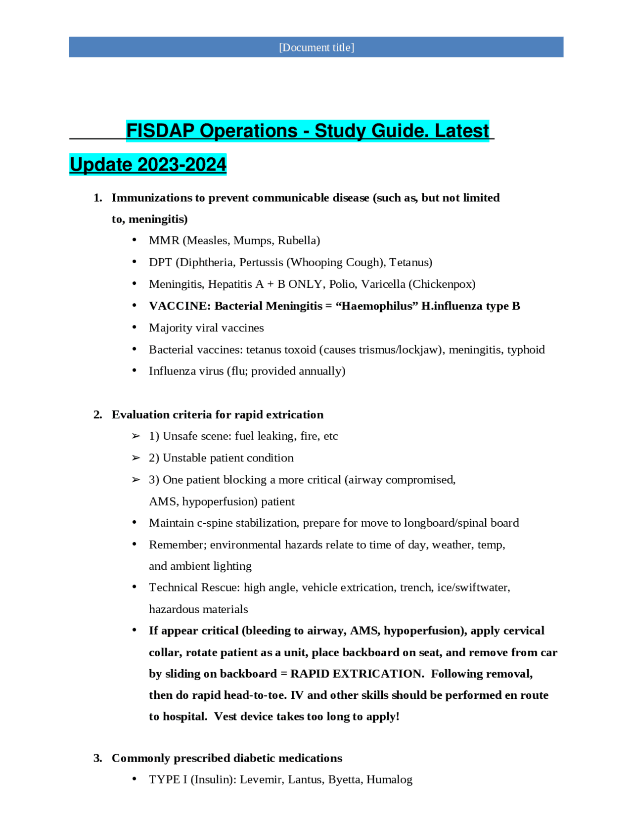 FISDAP Operations - Study Guide. Latest Update 2023-2024 | Exams ...