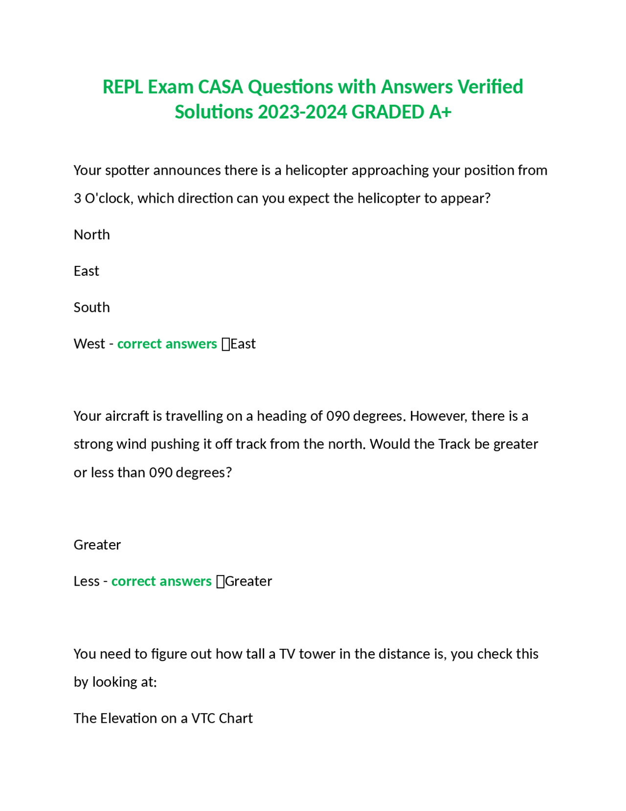 REPL Exam CASA Questions with Answers Verified Solutions 2023-2024 ...
