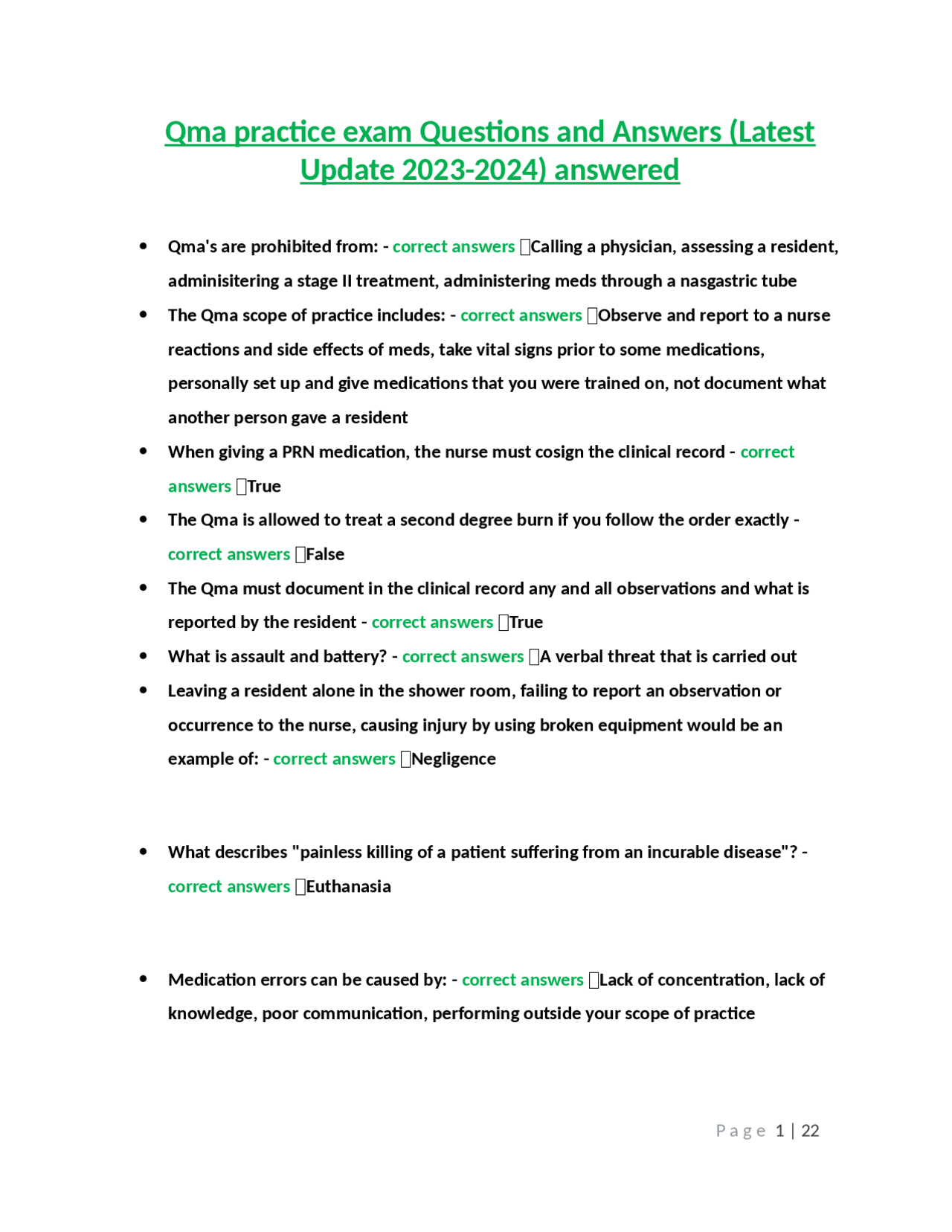 Qma practice exam Questions and Answers (Latest Update 2023-2024 ...