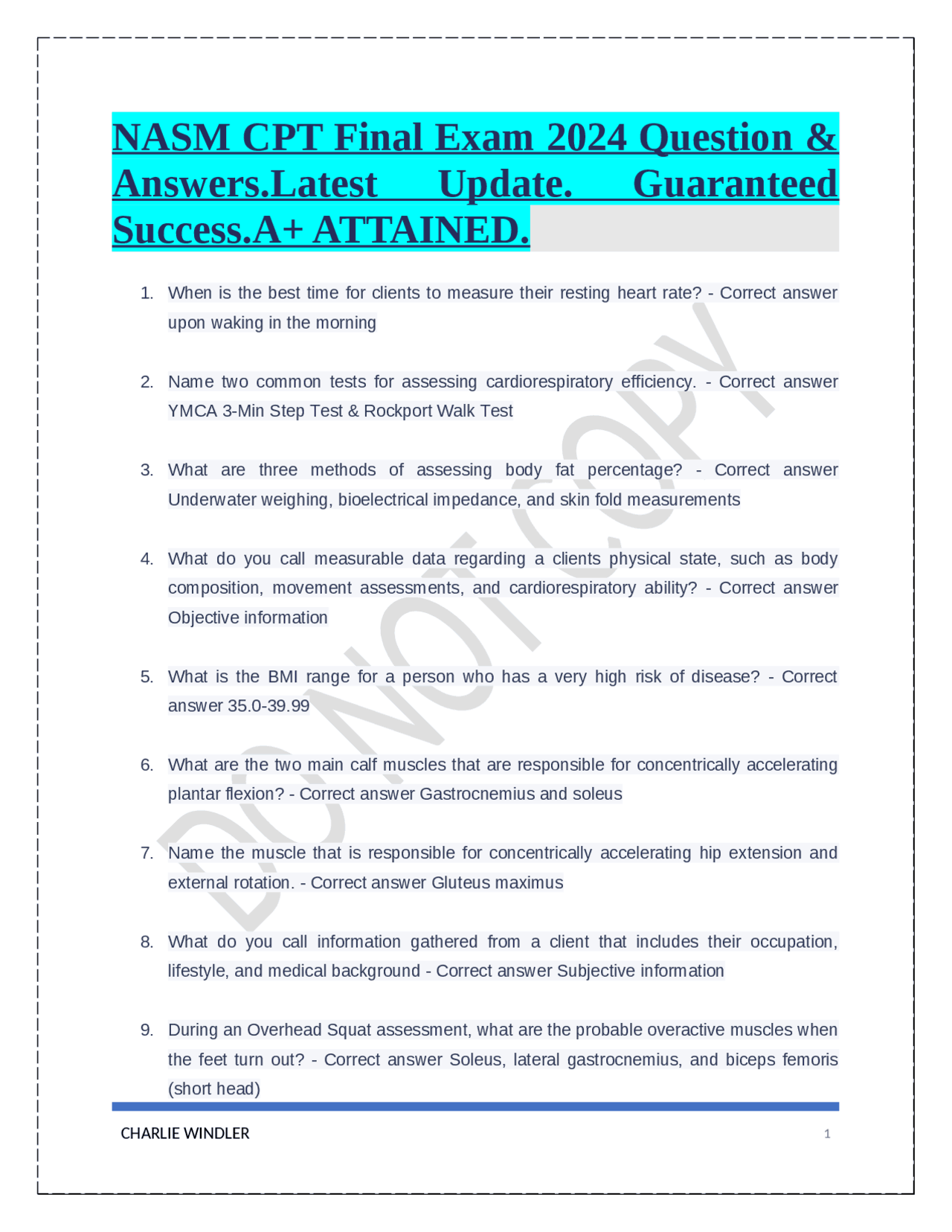 NASM CPT Final Exam 2024 Question & Answers.Latest Update. Guaranteed ...