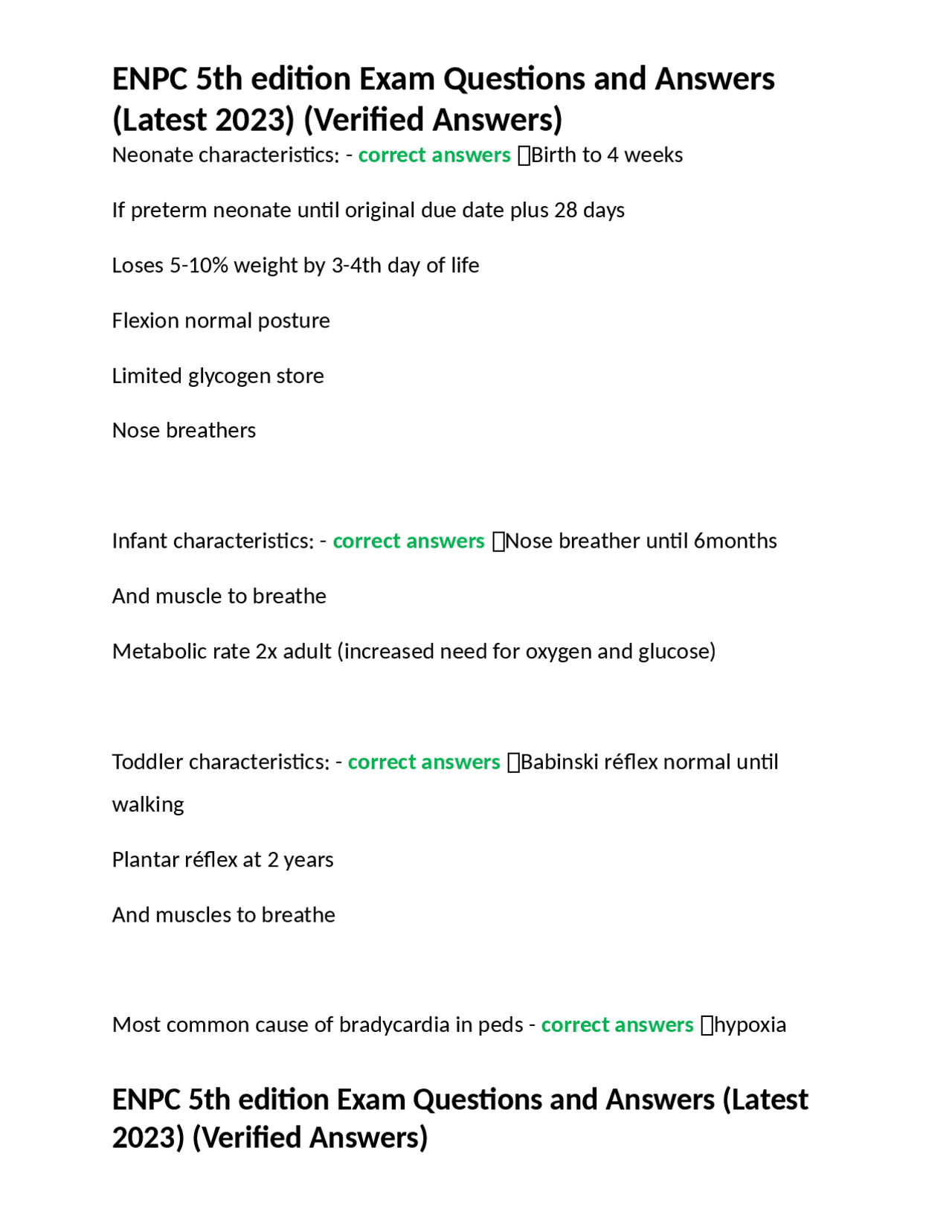 ENPC 5th edition Exam Questions and Answers (Latest 2023) (Verified ...