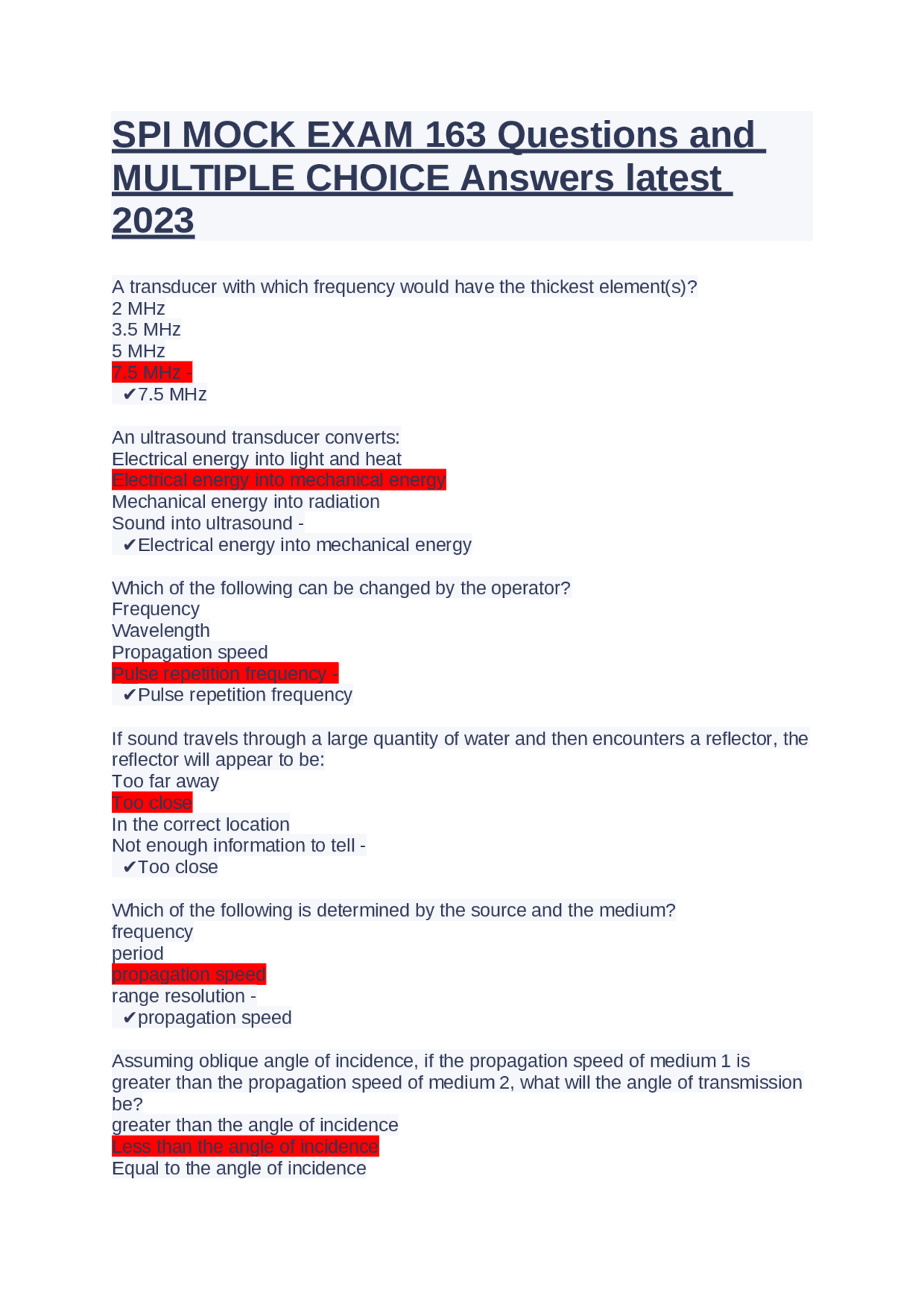 SPI MOCK EXAM 163 Questions and MULTIPLE CHOICE Answers latest 2023 ...