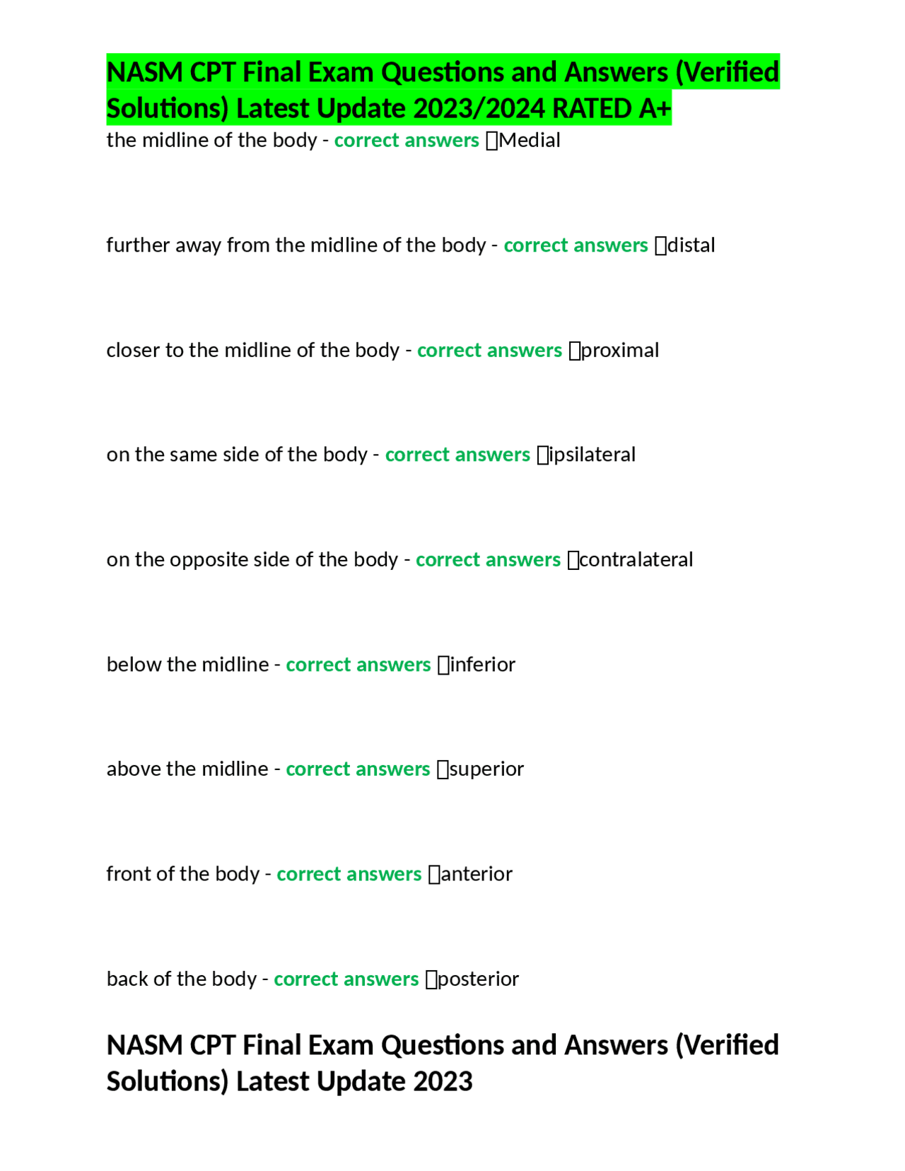 NASM CPT Final Exam Questions and Answers (Verified Solutions) Latest ...