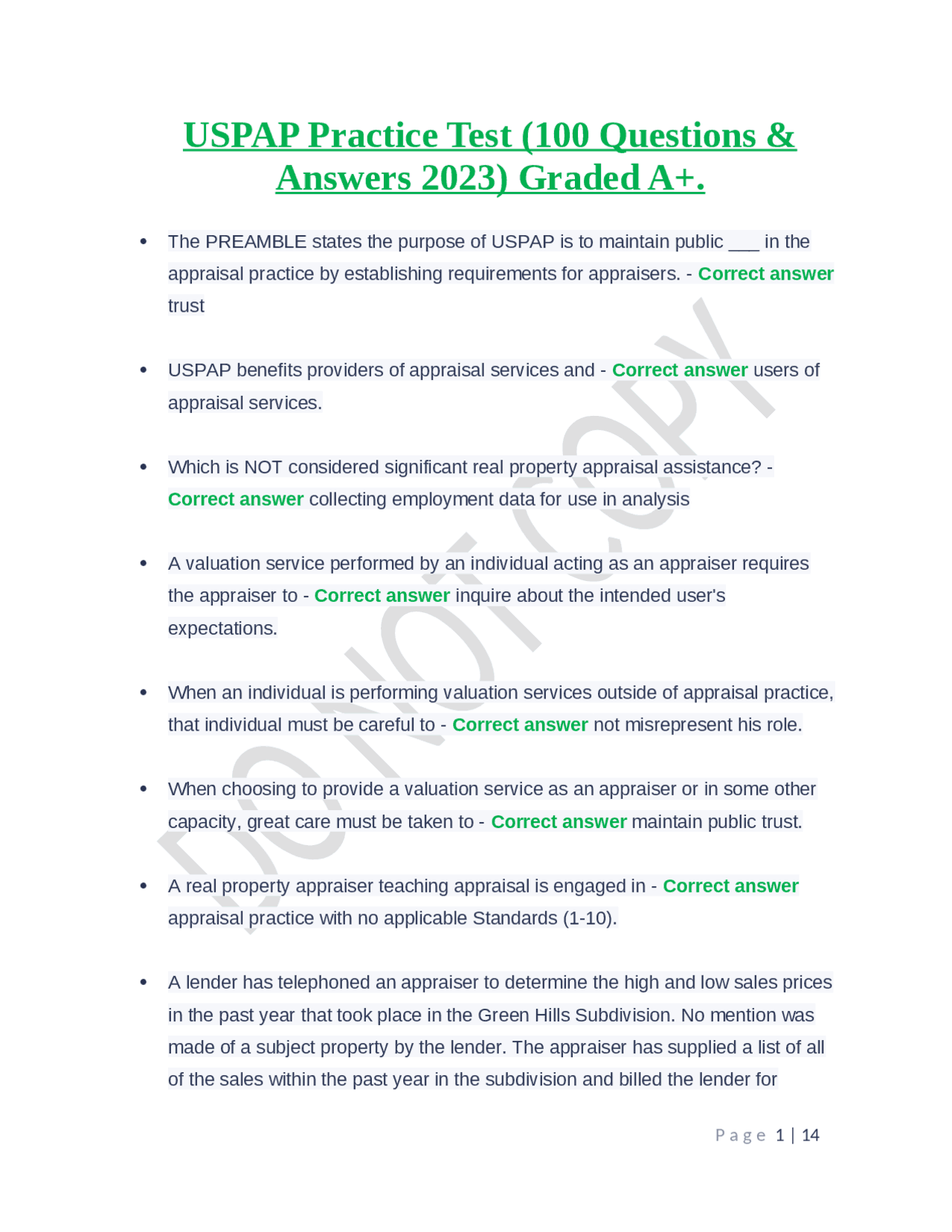 USPAP Practice Test (100 Questions & Answers 2023) Graded A+ | Exams ...