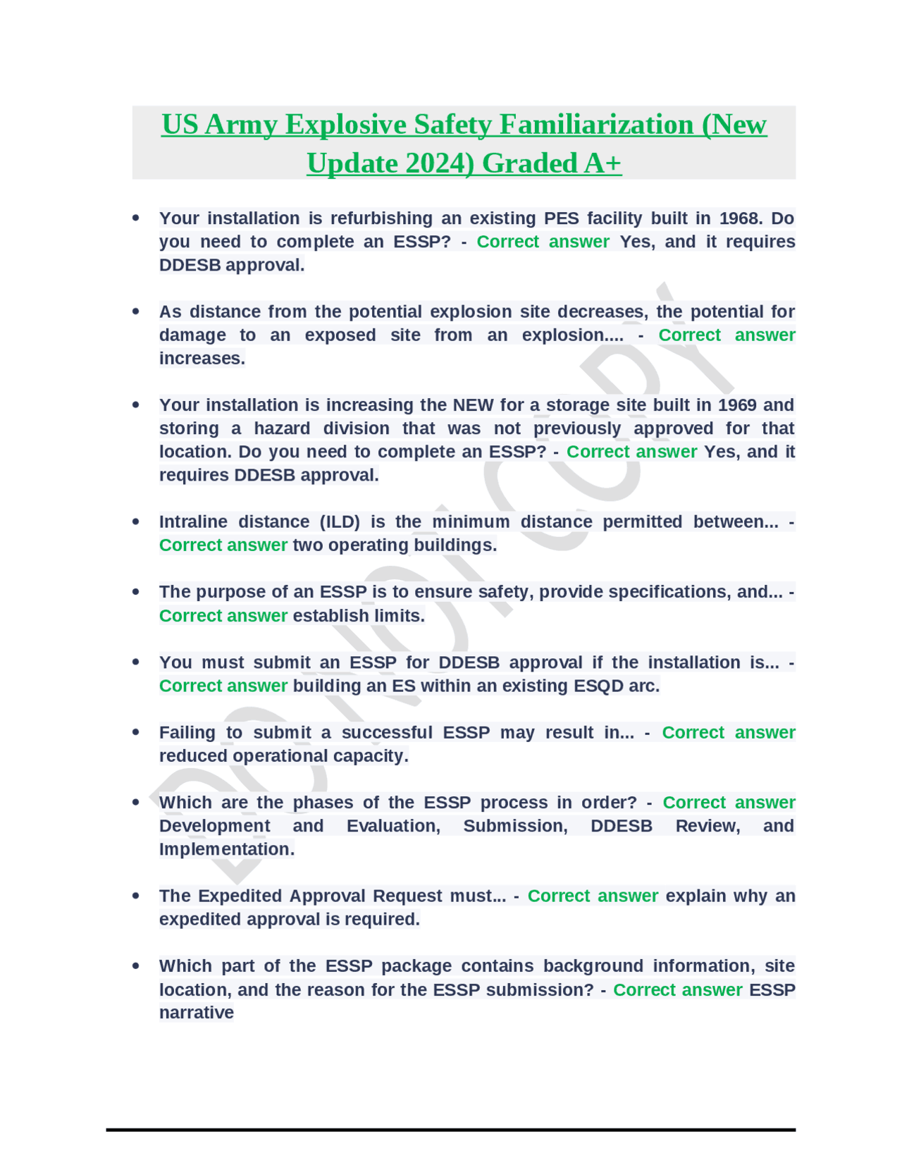 US Army Explosive Safety Familiarization (New Update 2024) Graded A+ ...