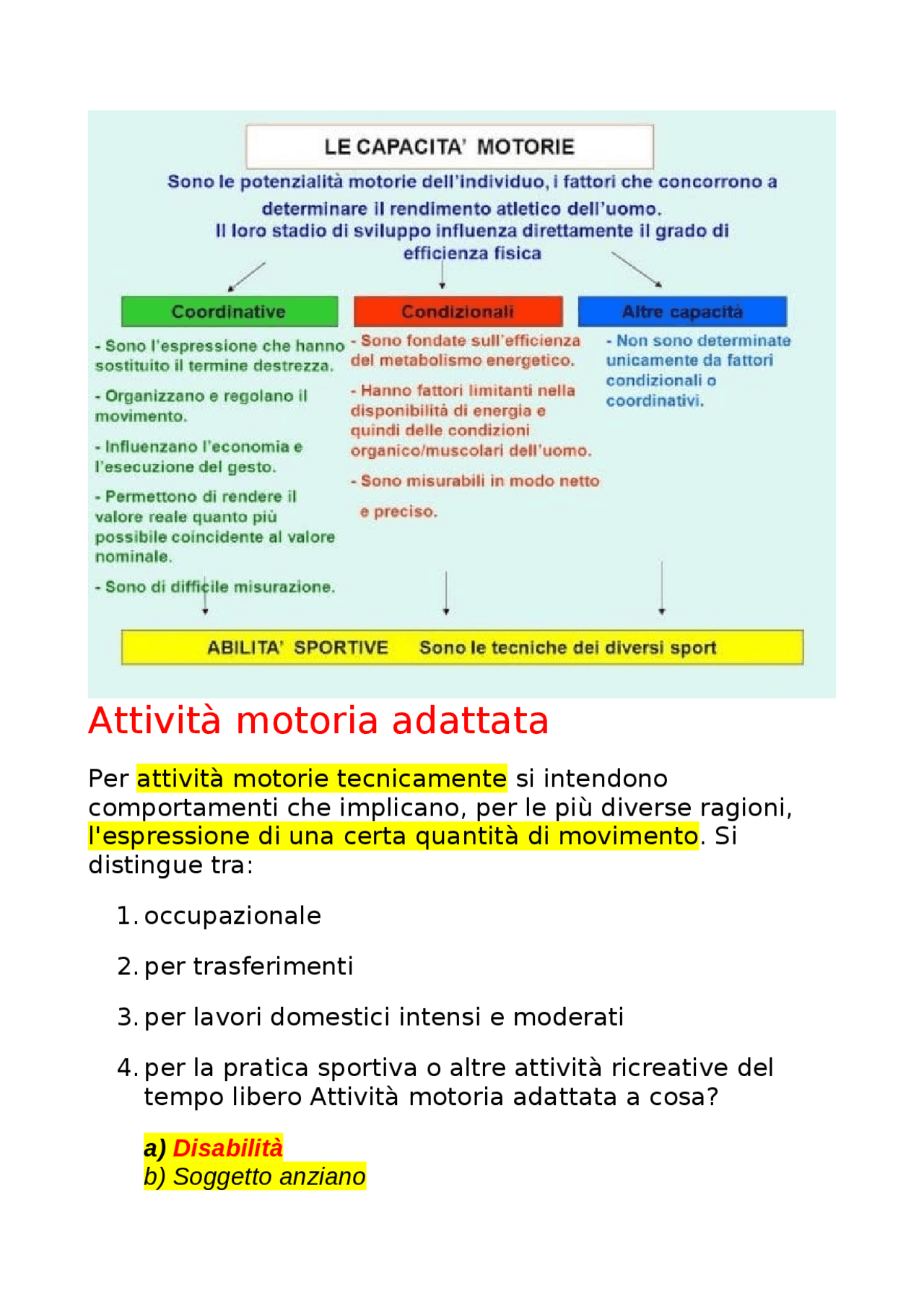 riassunto attività motoria adattata, materia 2 anno Unime scienze ...