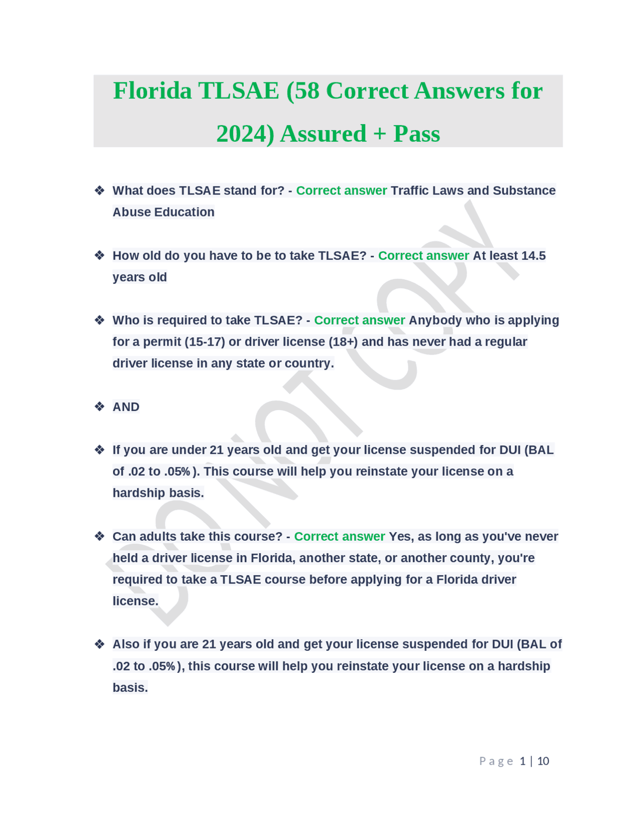 Florida TLSAE (58 Correct Answers for 2024) Assured + Pass | Exams ...